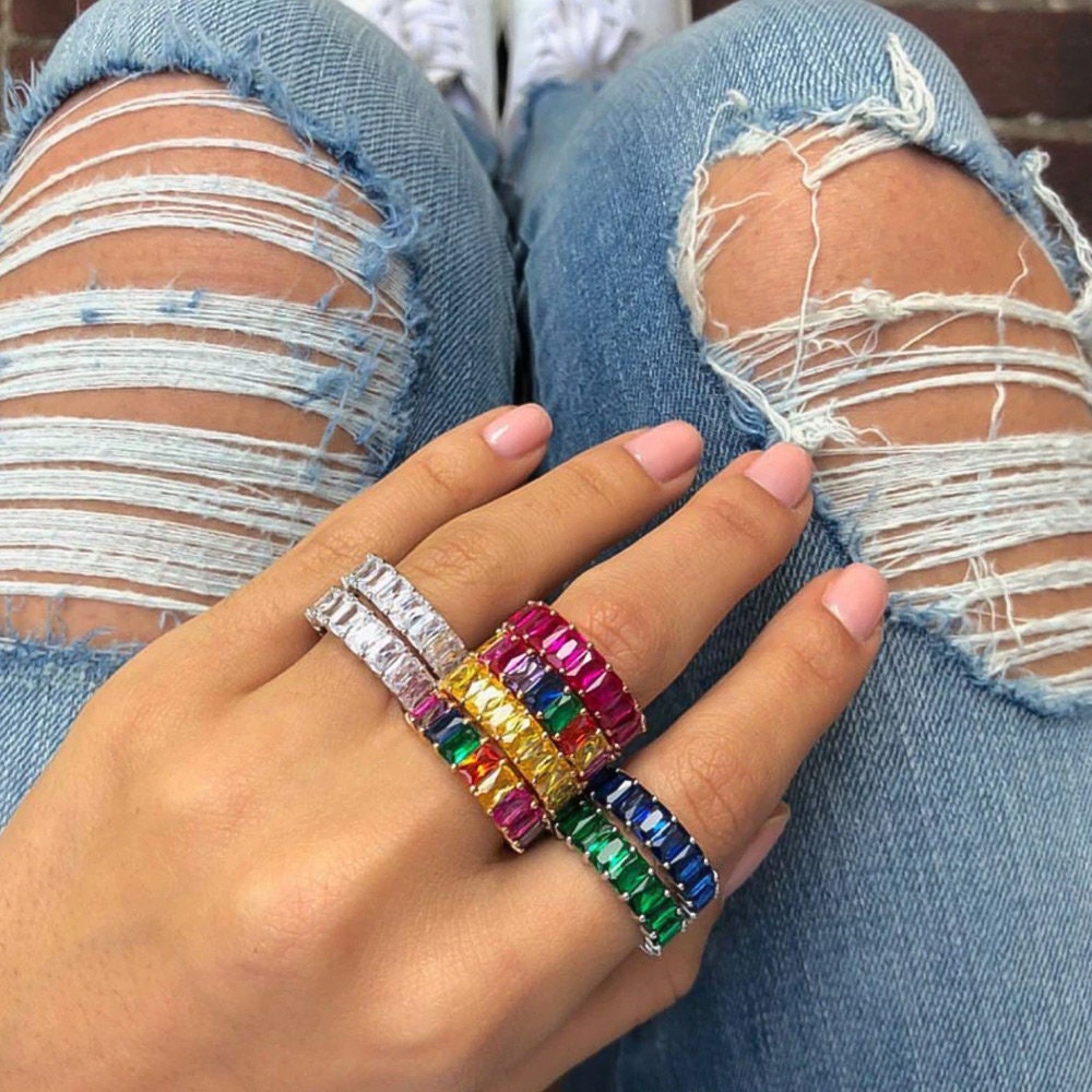 Rainbow Ring Sterling Silver Y2K Ring Colourful Aesthetics - Etsy
