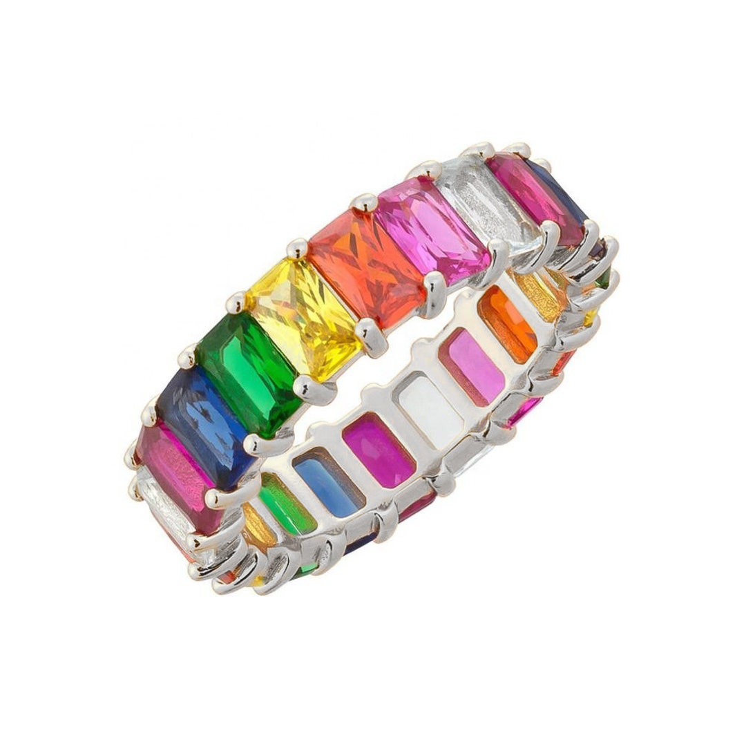 Rainbow Ring Sterling Silver Y2K Ring Colourful Aesthetics - Etsy