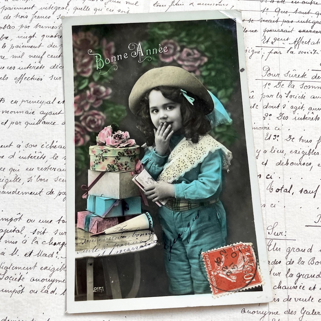 1900s - Postcard With a Young Kid With Many Gifts - Antique French ...