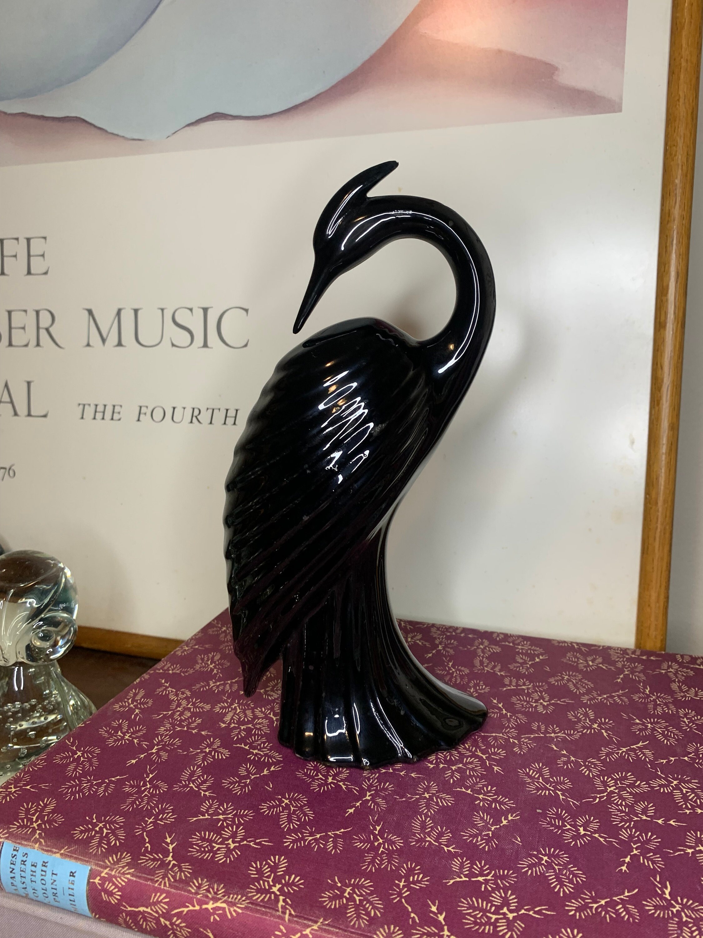 Vintage Black Egret Statue Art Deco Heron Crane Bird Ceramic - Etsy