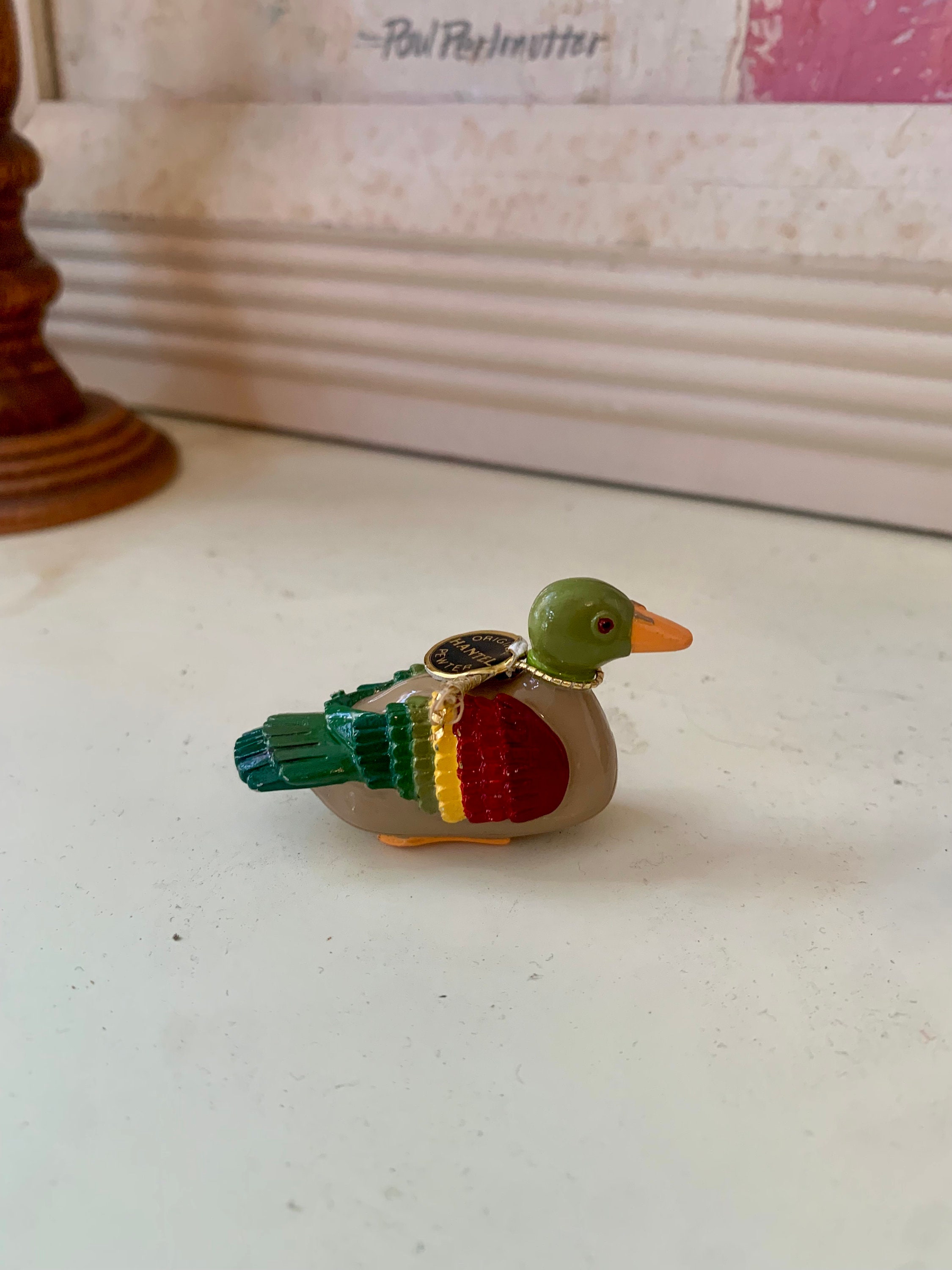 Vintage HANTEL MINIATURE Steiff Club Pewter DUCK Hand Painted Original ...