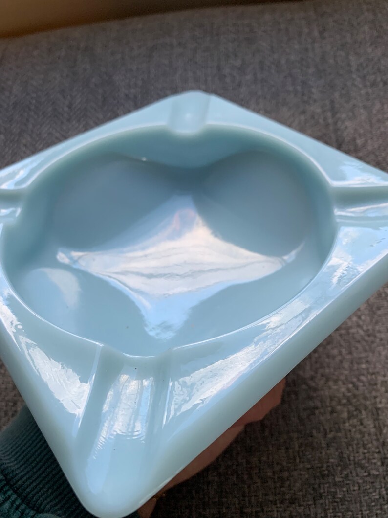 Vintage Delphite Turquoise Blue Milk Glass 5 7/8" Square Ashtray Fire ...