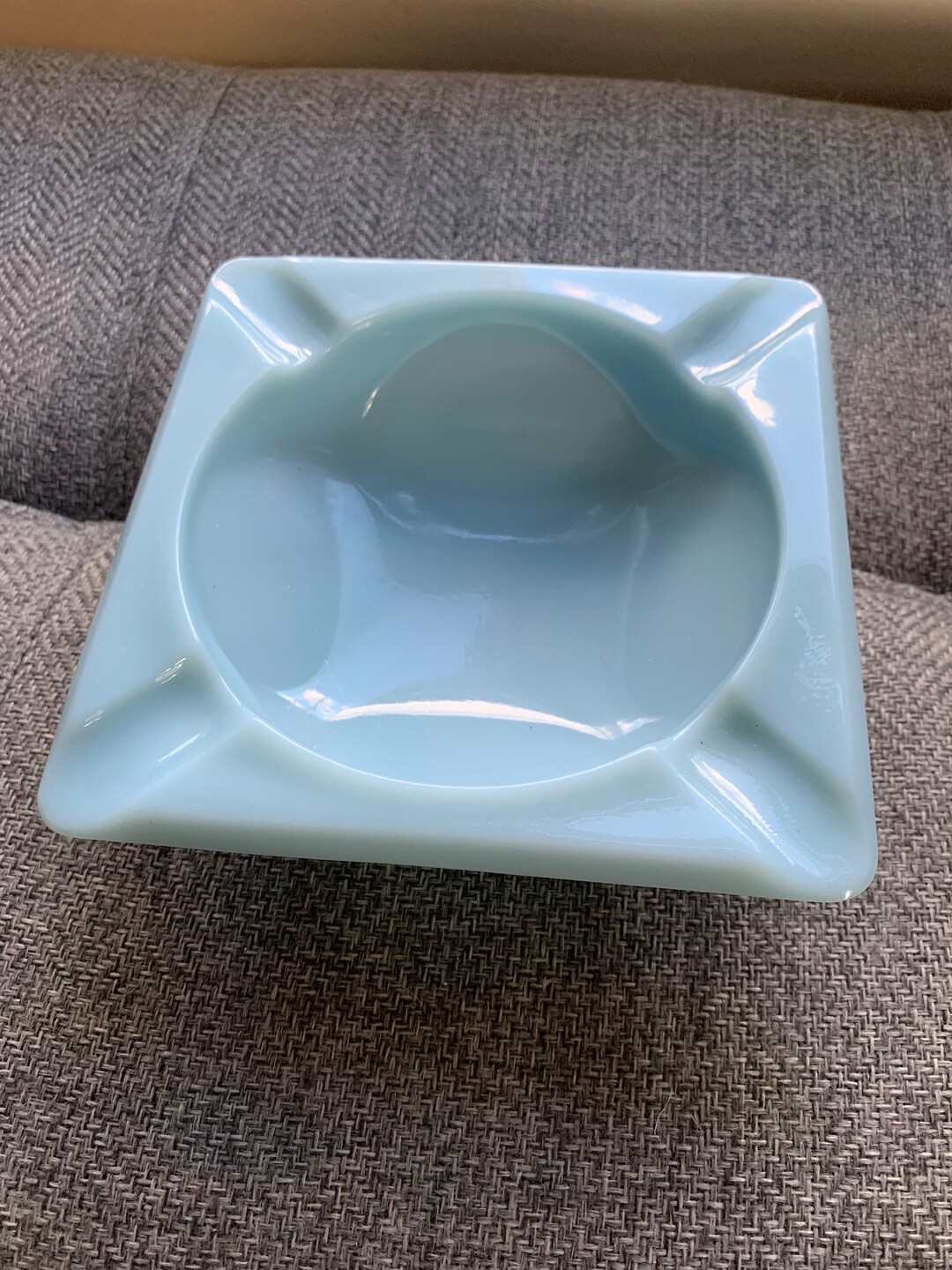 Vintage Delphite Turquoise Blue Milk Glass 5 7/8" Square Ashtray Fire ...