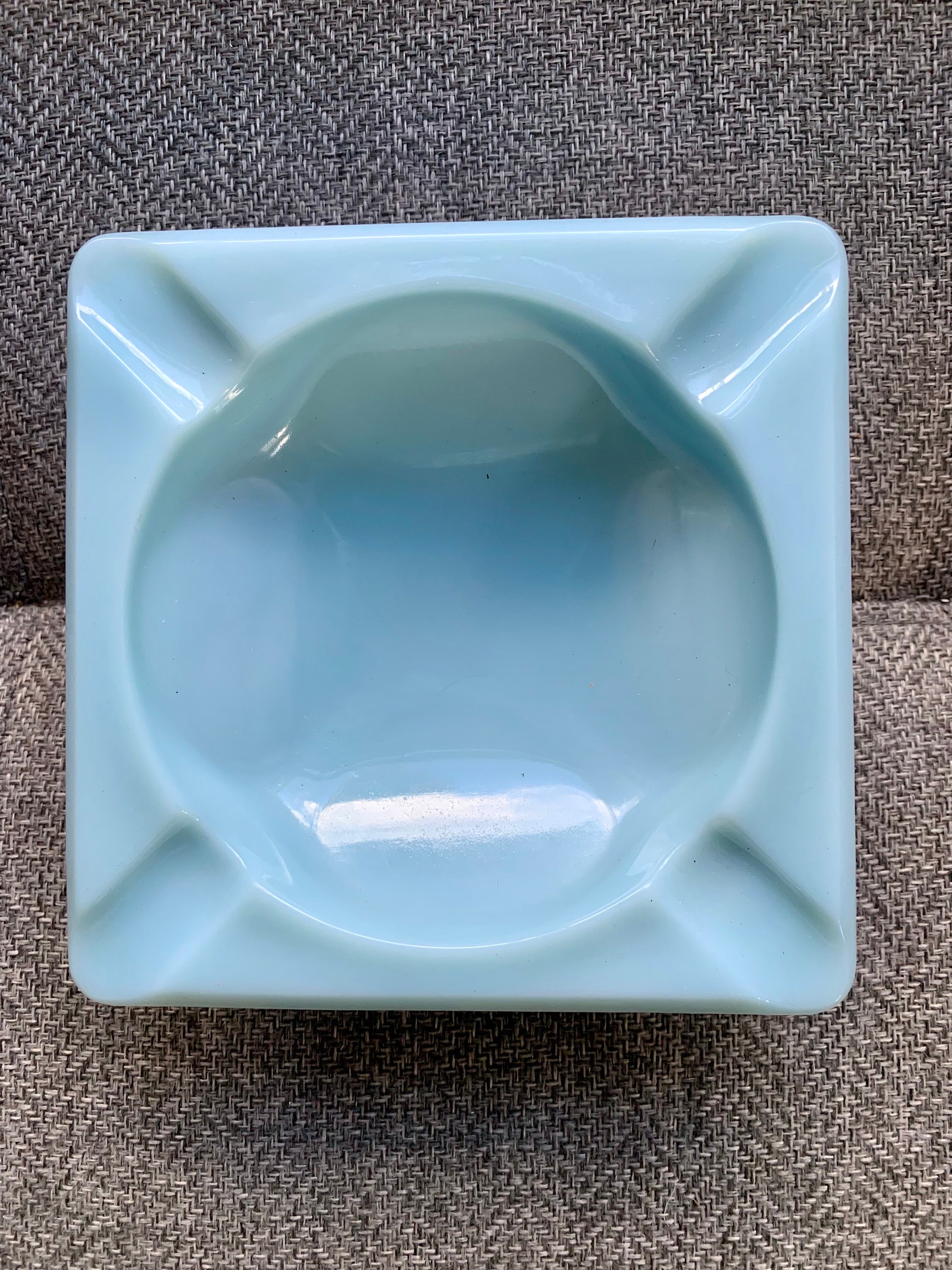 Vintage Delphite Turquoise Blue Milk Glass 5 7/8" Square Ashtray Fire ...