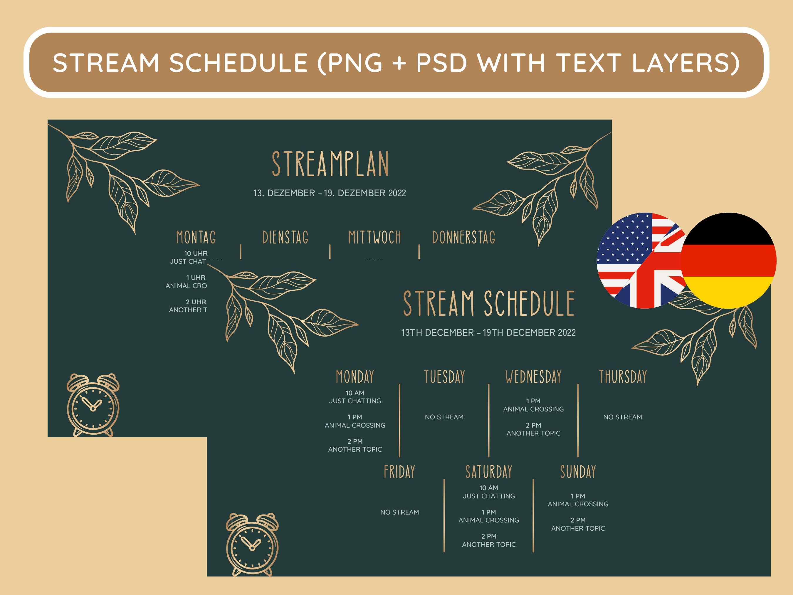 Twitch Stream Plan Template | English & German | GOLDEN PLANTS | Stream ...