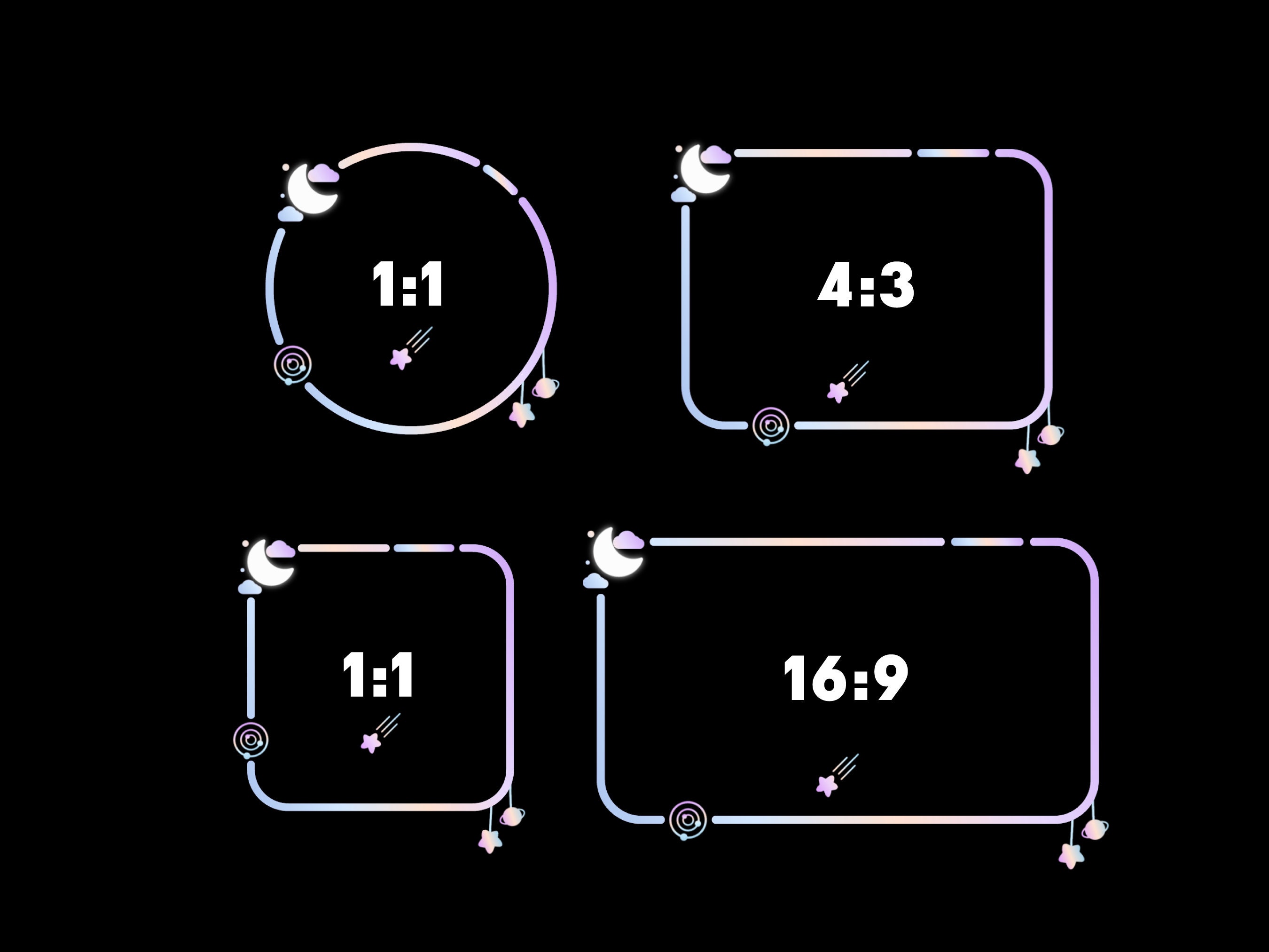 Twitch Overlays 4 Animated Webcam Frames Pastel Gradient Heavenly Moon ...