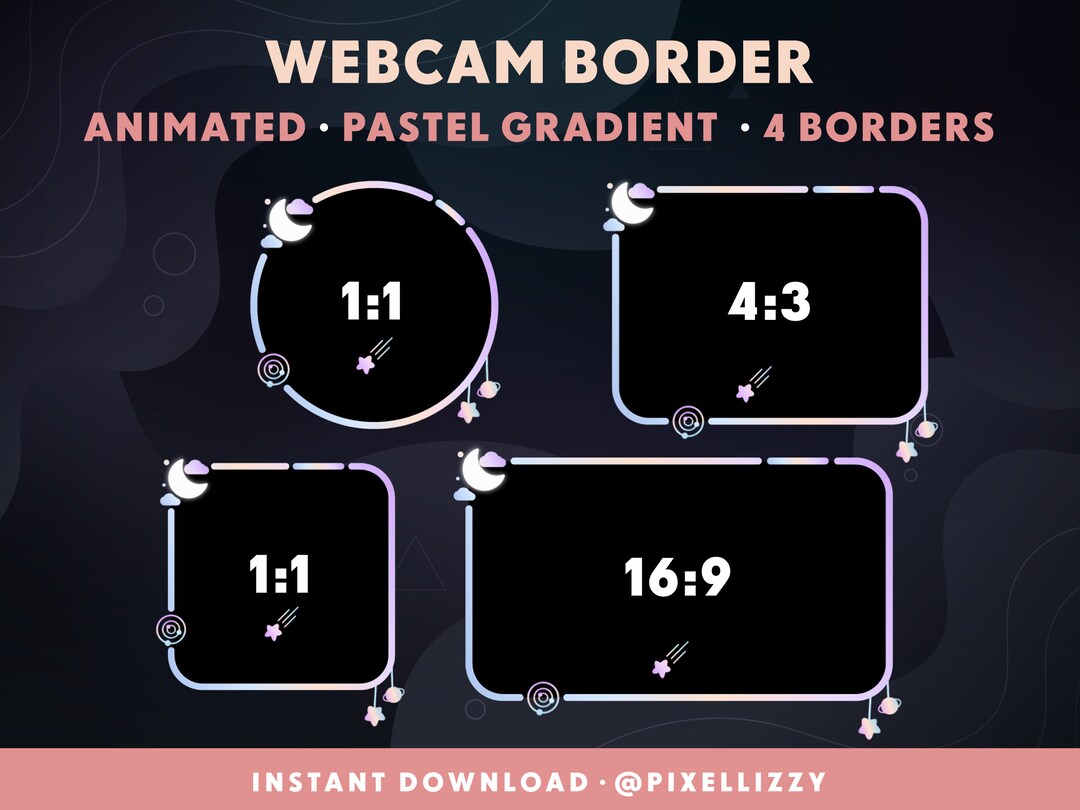 Twitch Overlays 4 Animated Webcam Frames Pastel Gradient Heavenly Moon ...