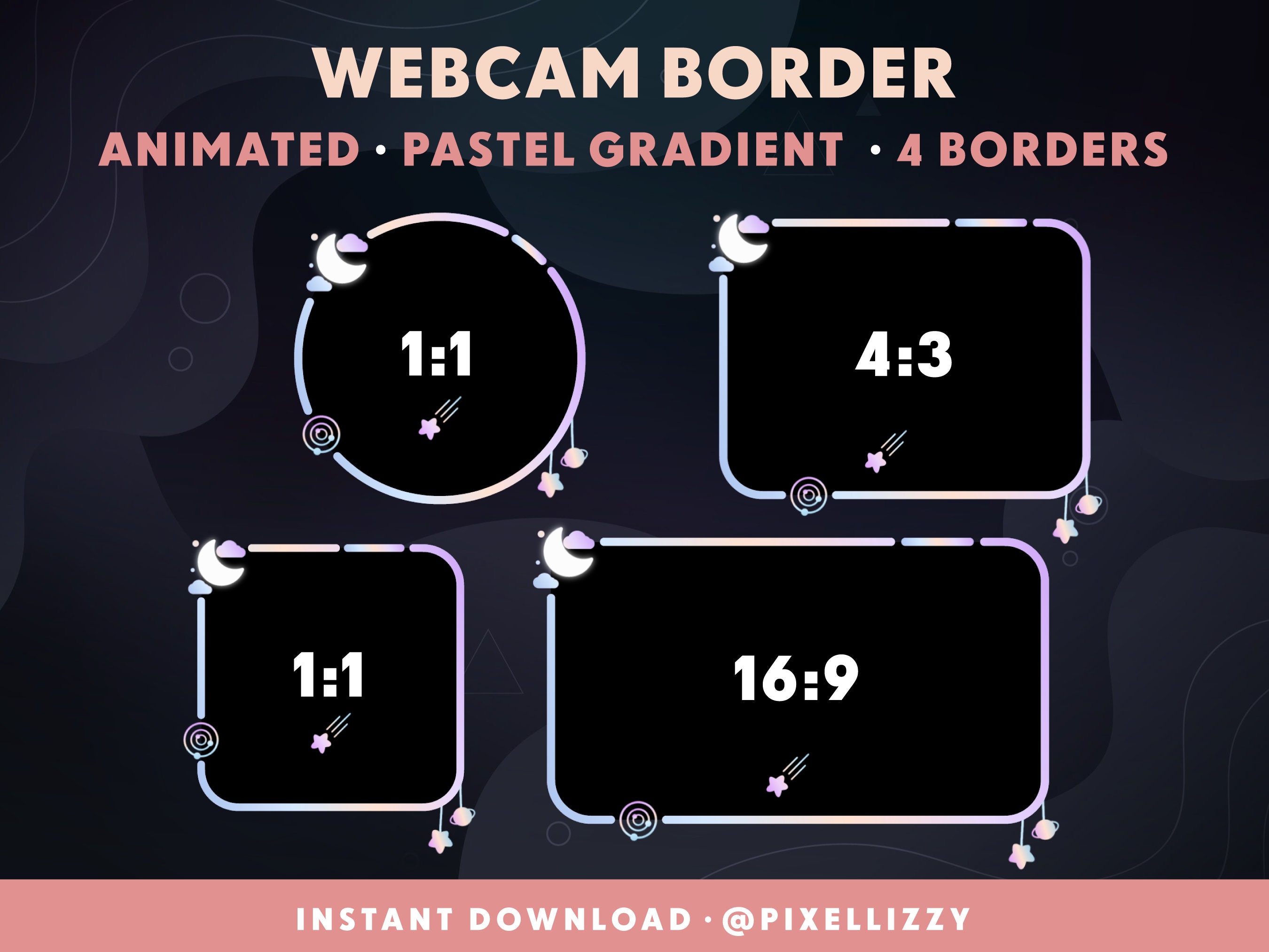 Twitch Overlays 4 Animated Webcam Frames Pastel Gradient Heavenly Moon ...
