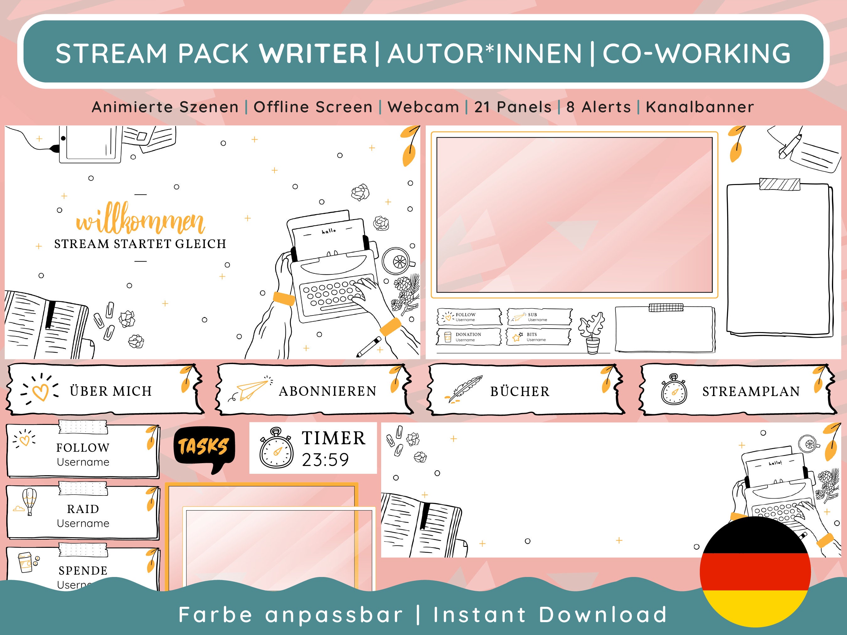 Twitch Overlay Package | German | WRITER | Author - Etsy