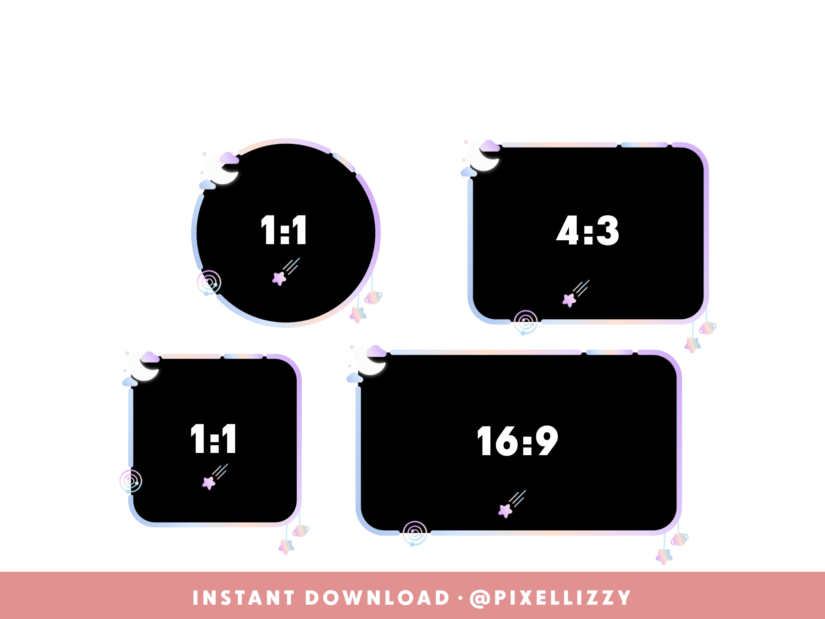 Twitch Overlays 4 Animated Webcam Frames Pastel Gradient Heavenly Moon ...