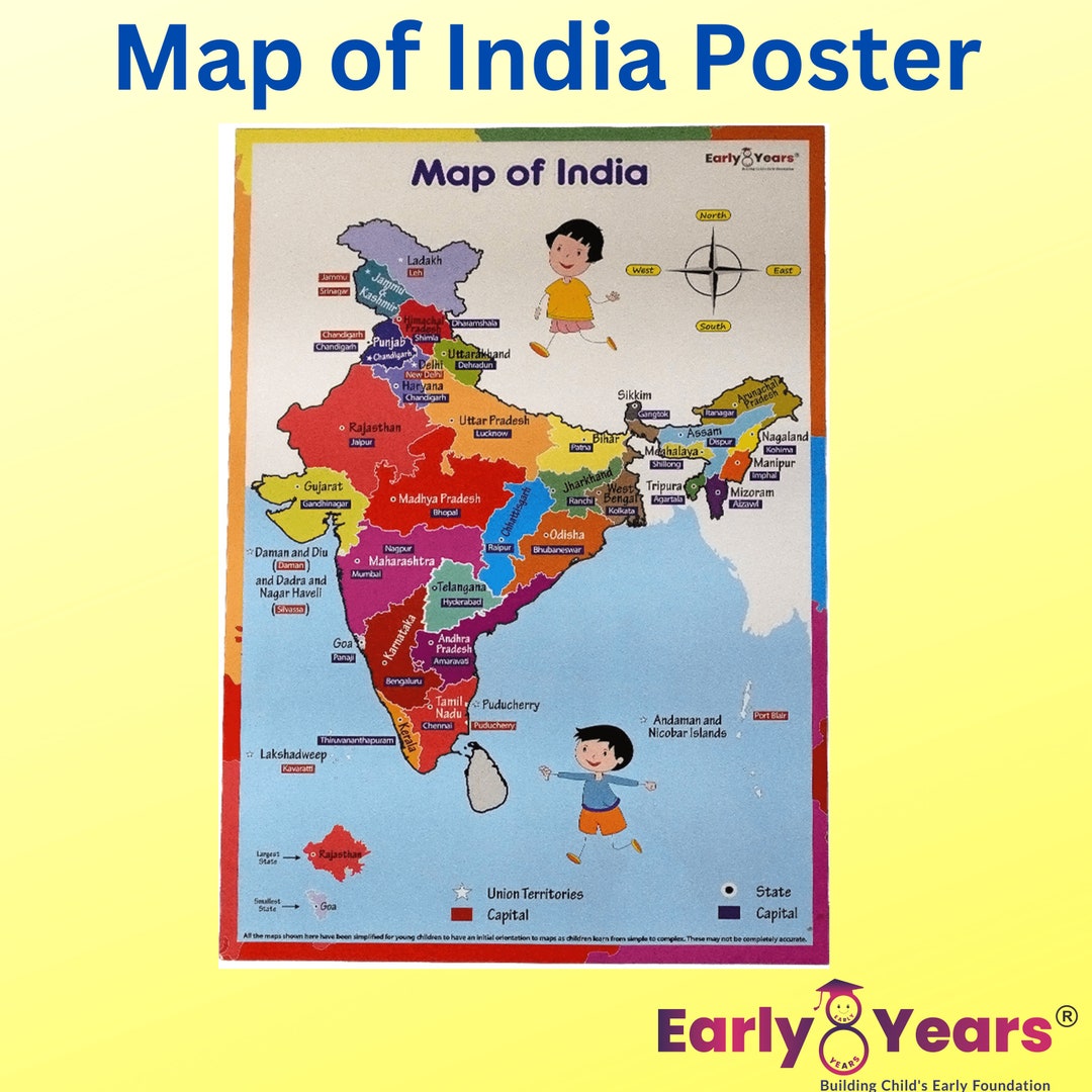 Early8years-map of India Poster Chart With States, Union Territories ...