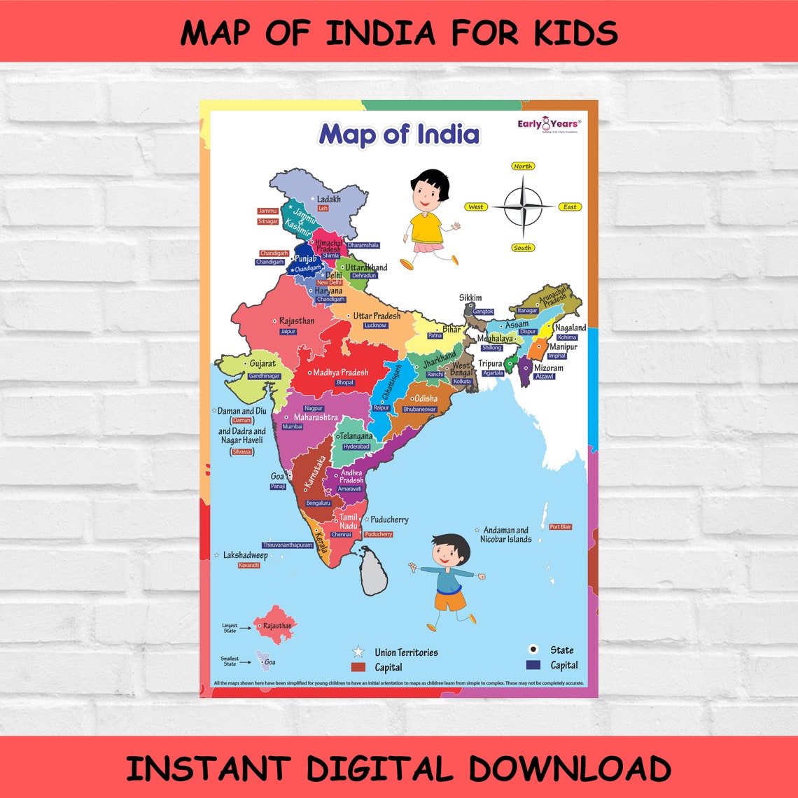 Map of India | Digital Download India Map | Printable Map of India ...
