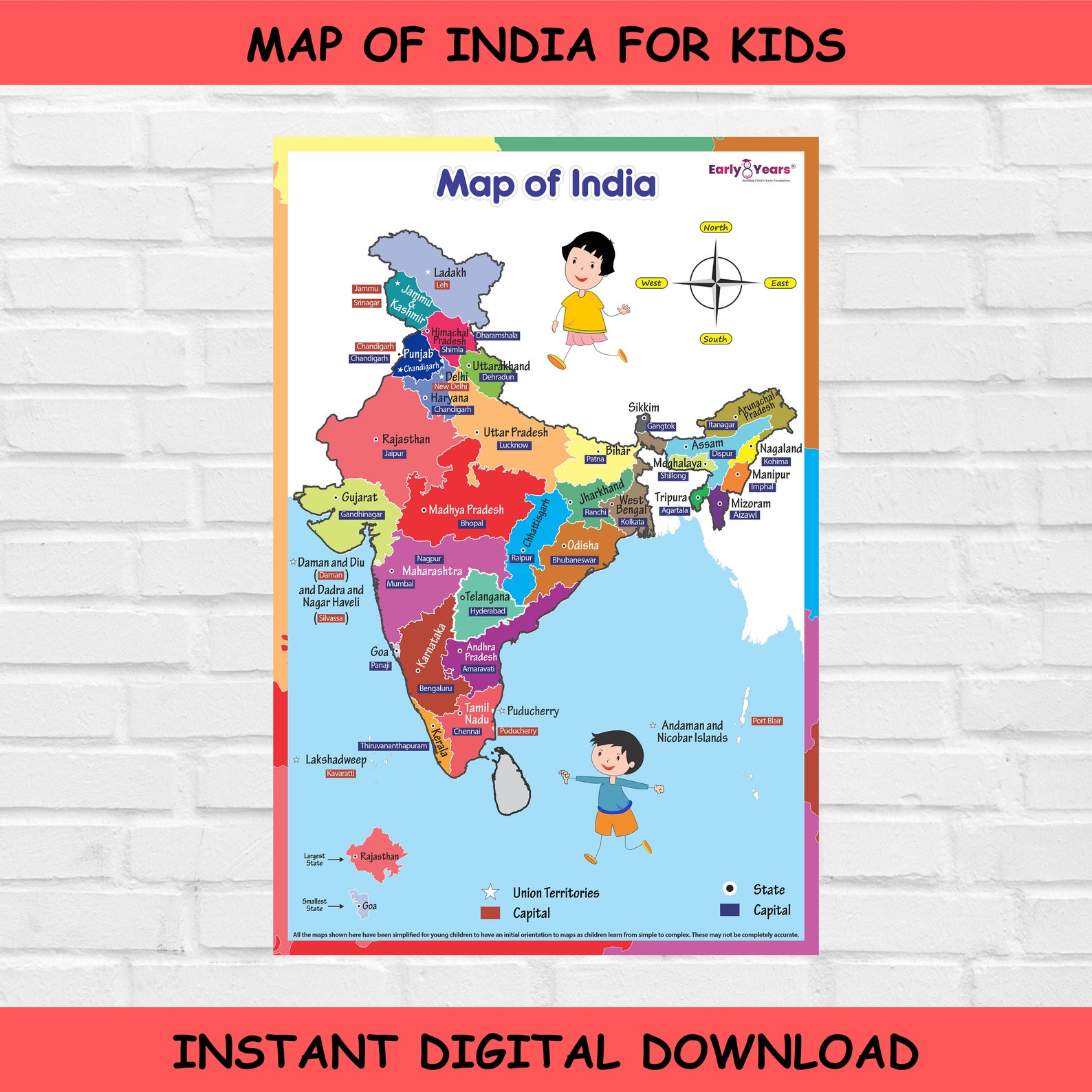 Map of India | Digital Download India Map | Printable Map of India ...