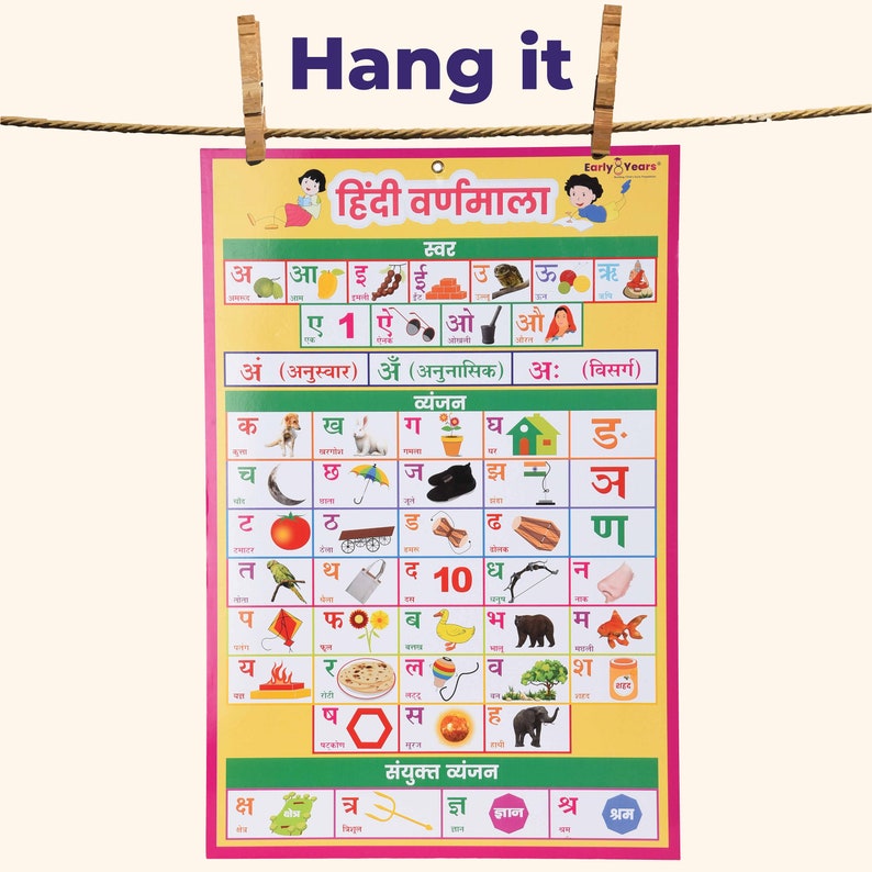 Hindi Alphabet Poster Chart for Kids, Printable Hindi Poster, Hindi ...