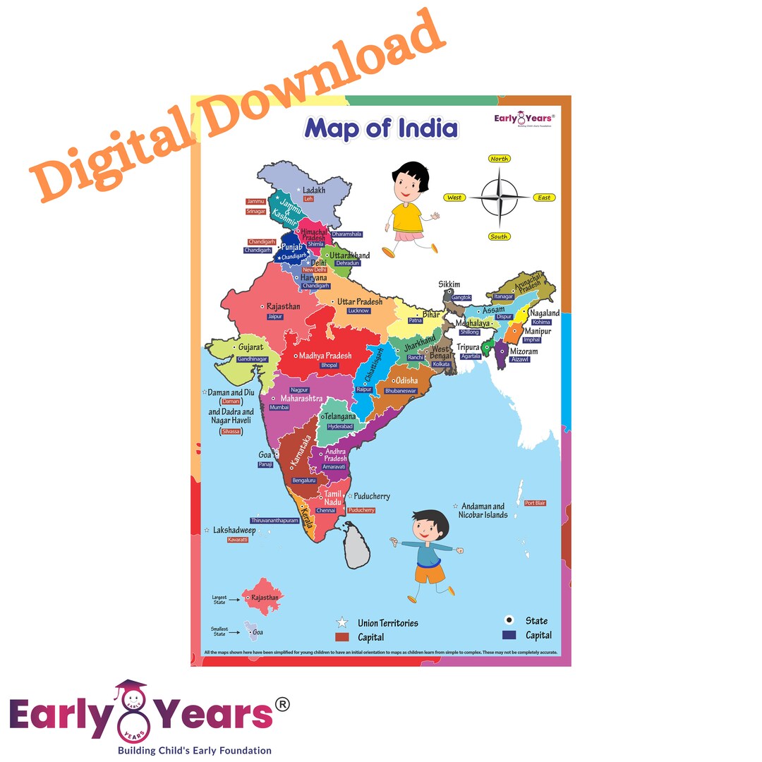 Map of India Digital Download India Map India Map Wall Art - Etsy Denmark