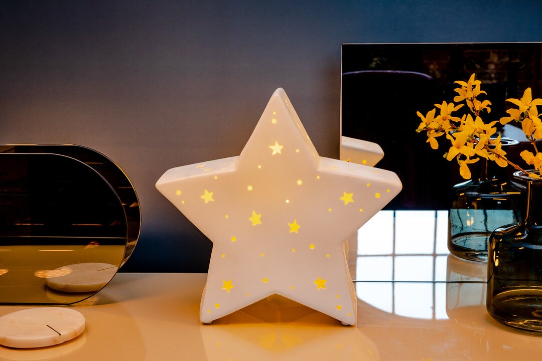 Porcelain Table Lamp in a Star Design Kid's Night - Etsy
