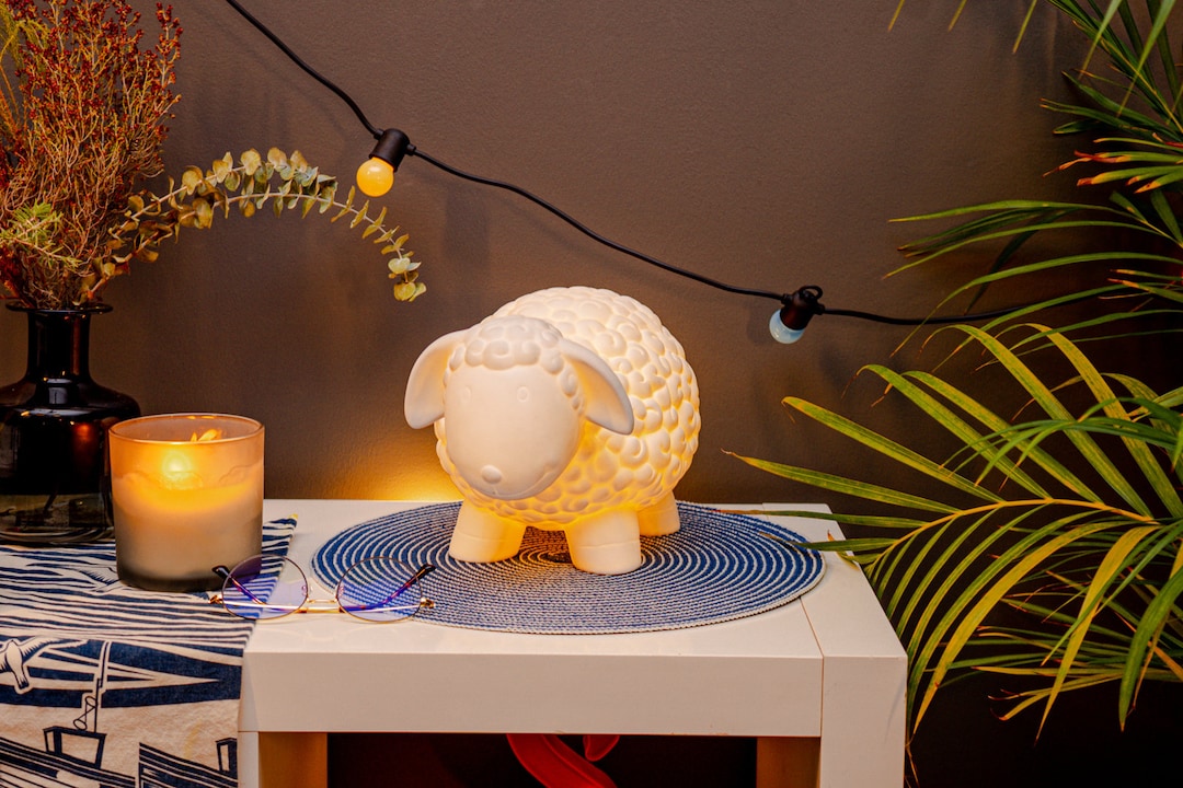 Porcelain Table Lamp in a Sheep Design Kid's Night Light Hand Carved ...