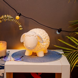 Porcelain Table Lamp in a Sheep Design Kid's Night Light Hand Carved ...