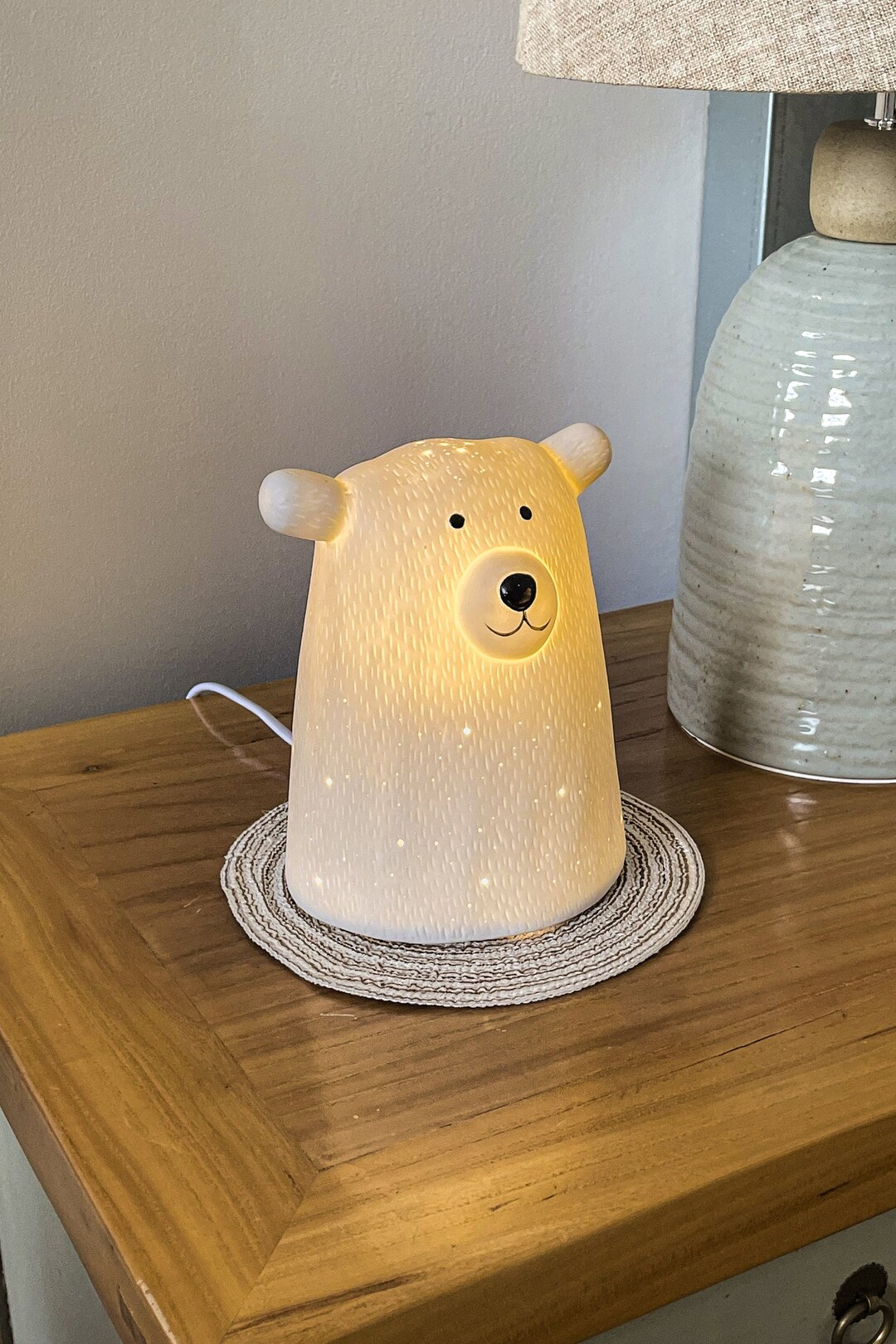 Porcelain Table Lamp in a Bear Design Kid's Night Light Hand Carved ...