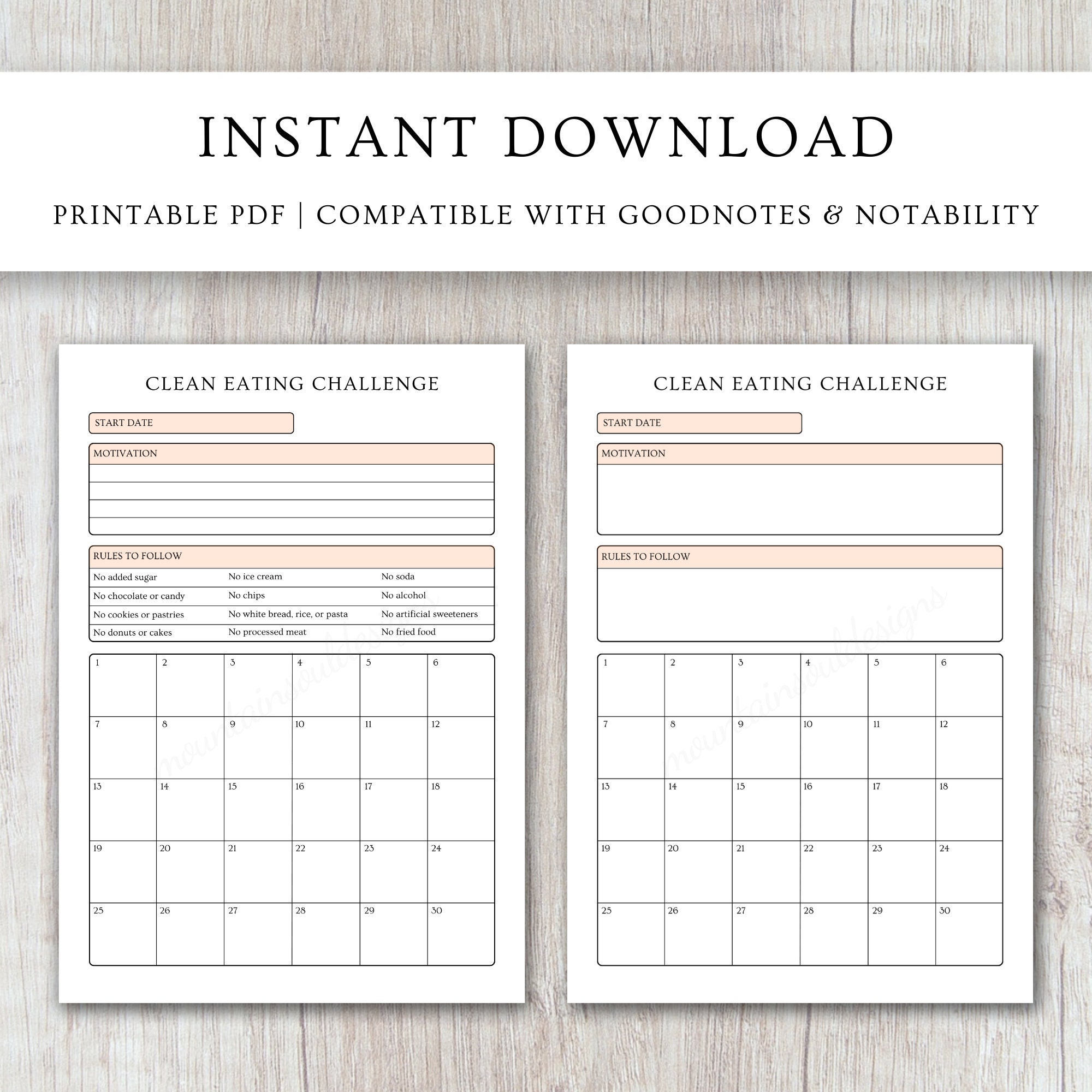 Clean Eating 30 Day Challenge for 30 Day No Junk Food Challenge for 30 ...