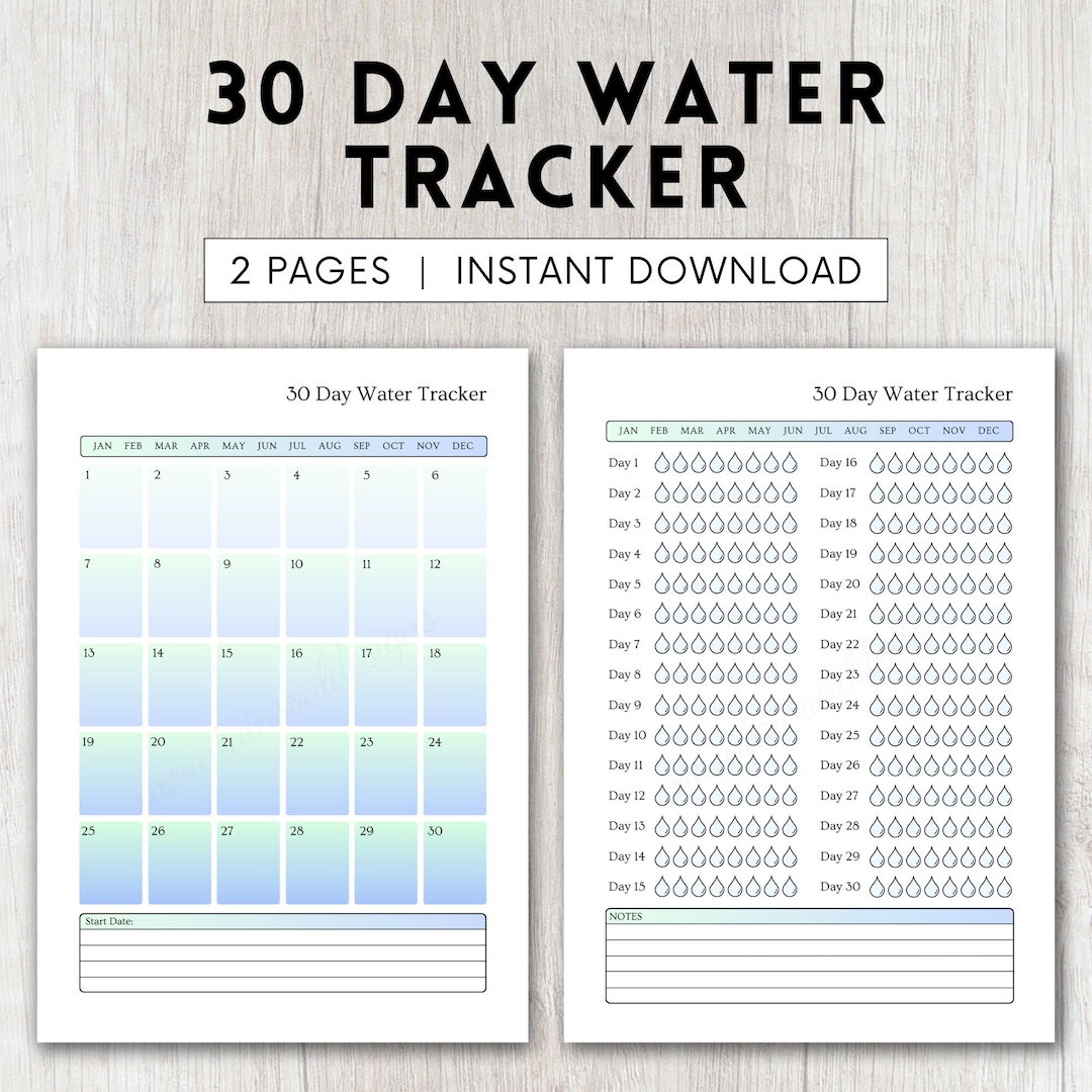 30 Day Water Tracker Challenge for Daily Water Intake Tracker for Water ...
