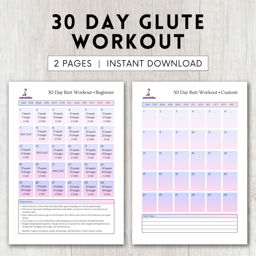 Glute Workout Beginner Squat Challenge 30 Day Butt Exercise Planner for ...