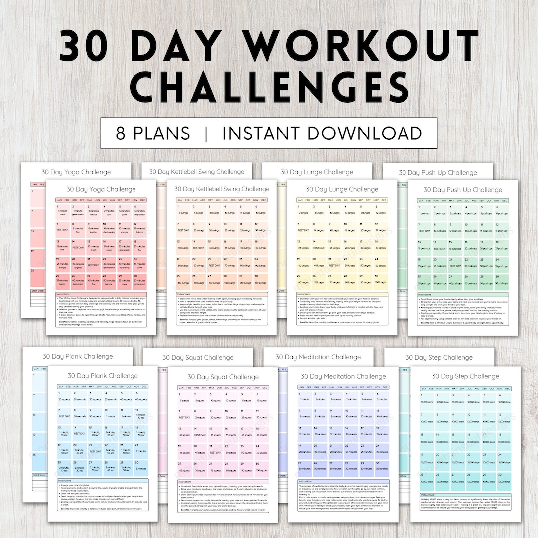 30 Day Fitness Challenge Tracker: Wellness Planner (digital Download ...