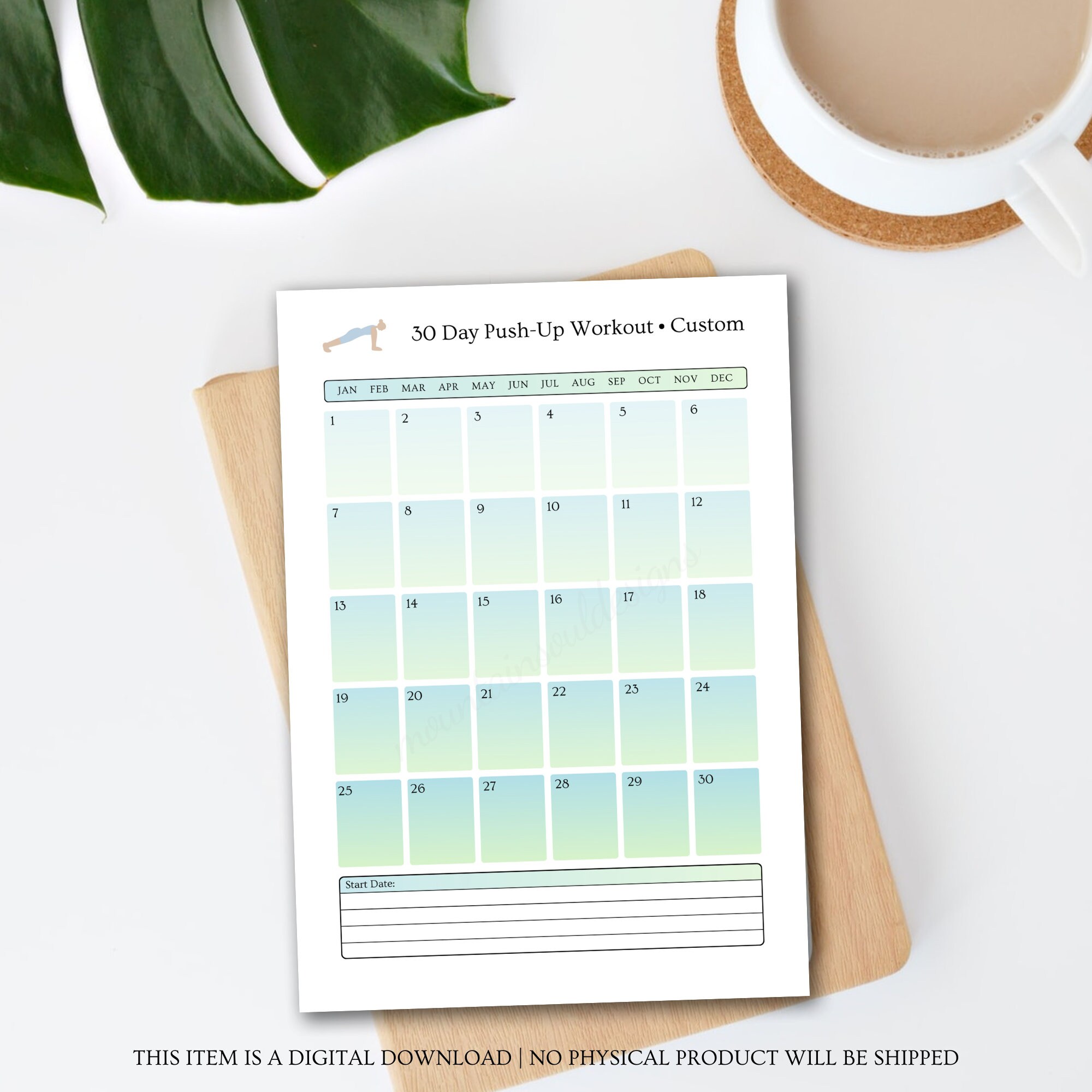 Pushup Challenge Tracker: 30-day Fitness Planner (digital Download ...