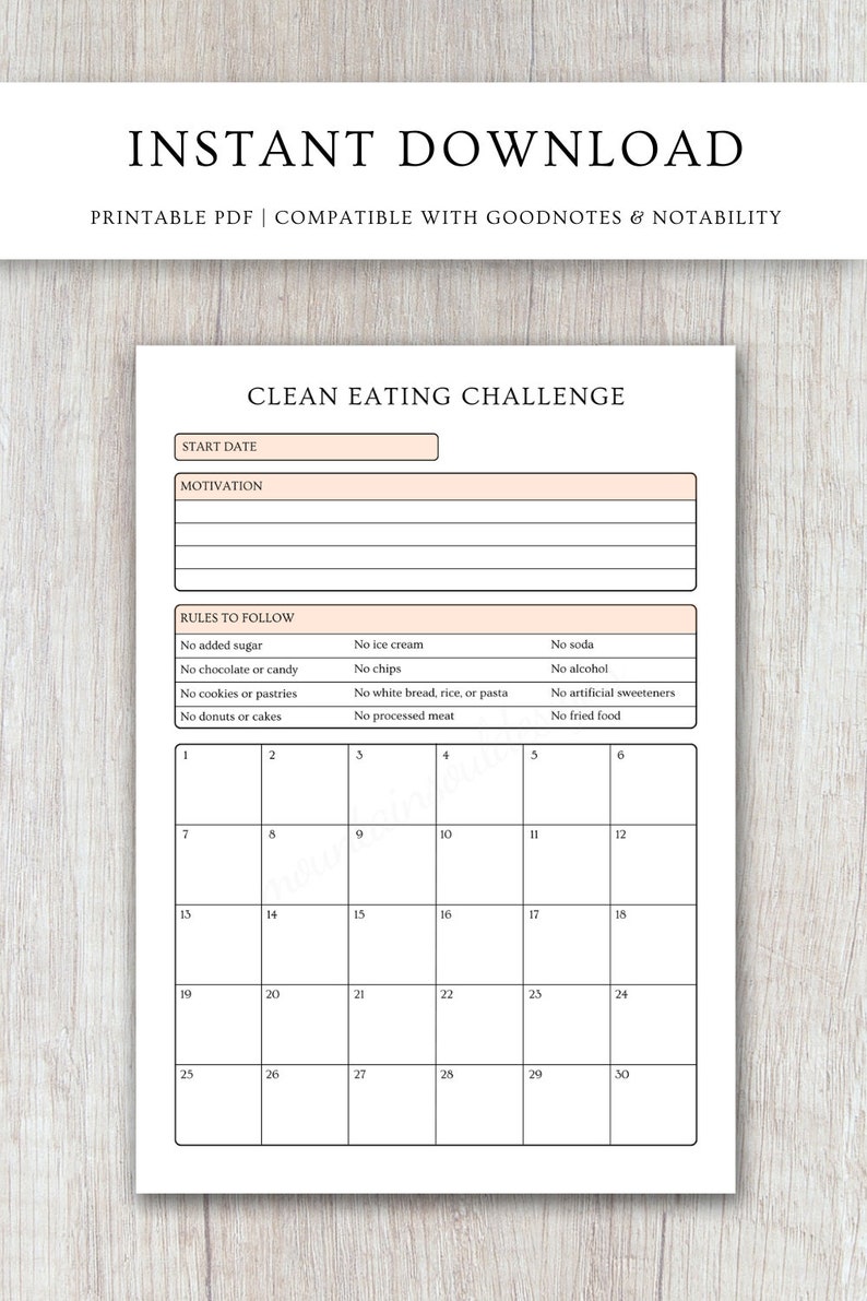 Clean Eating 30 Day Challenge for 30 Day No Junk Food Challenge for 30 ...