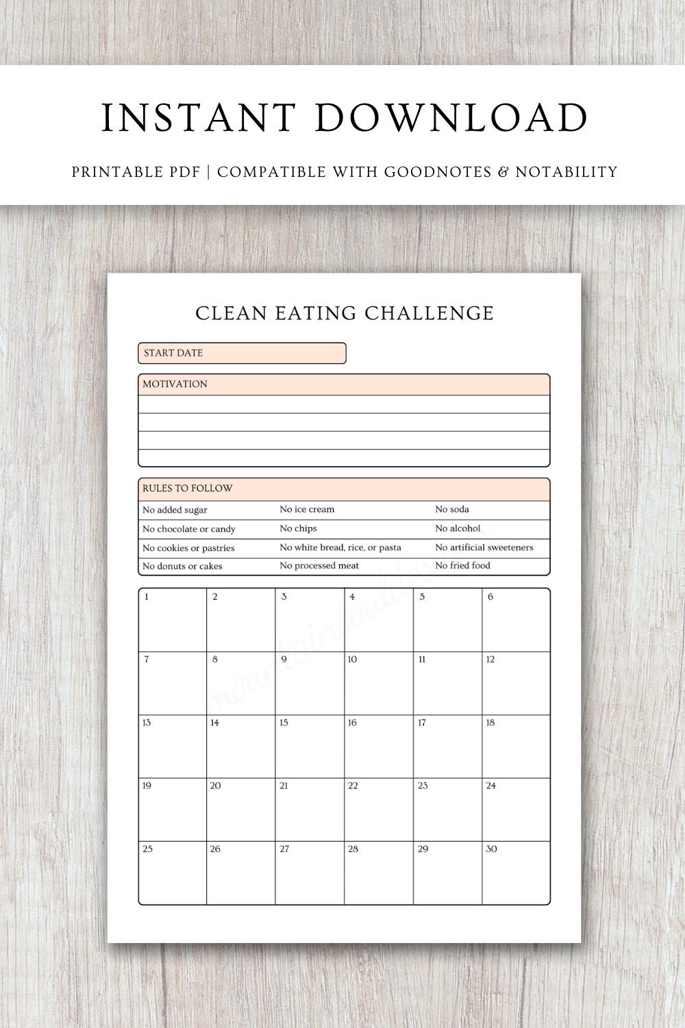 Clean Eating 30 Day Challenge for 30 Day No Junk Food Challenge for 30 ...