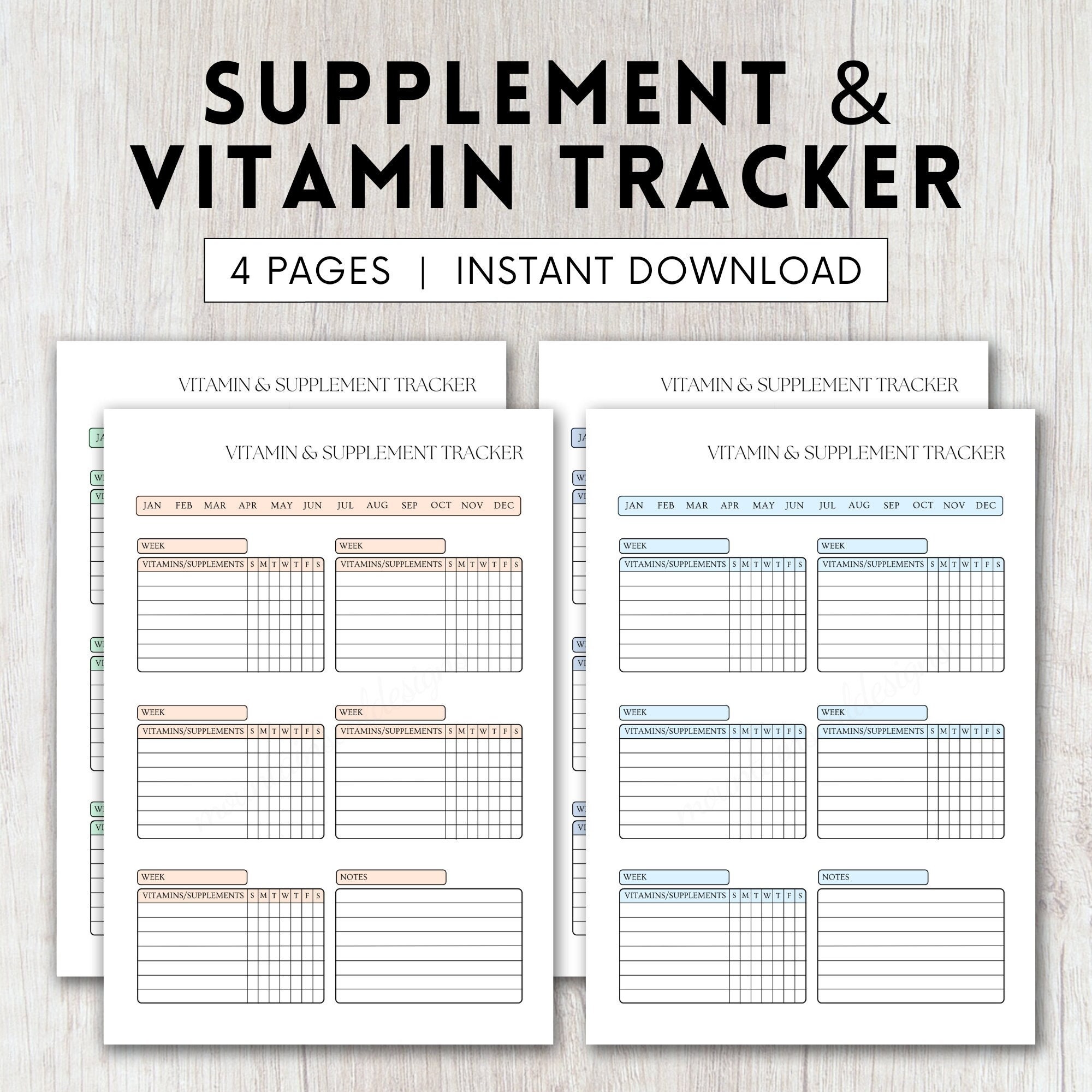 Vitamin Tracker Digital Supplement Tracker for Vitamin and Supplement ...