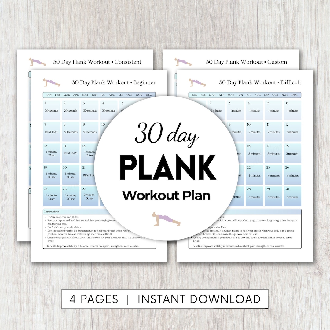30 Day Plank Challenge: Fitness Tracker, Ab Workout Planner (PDF ...