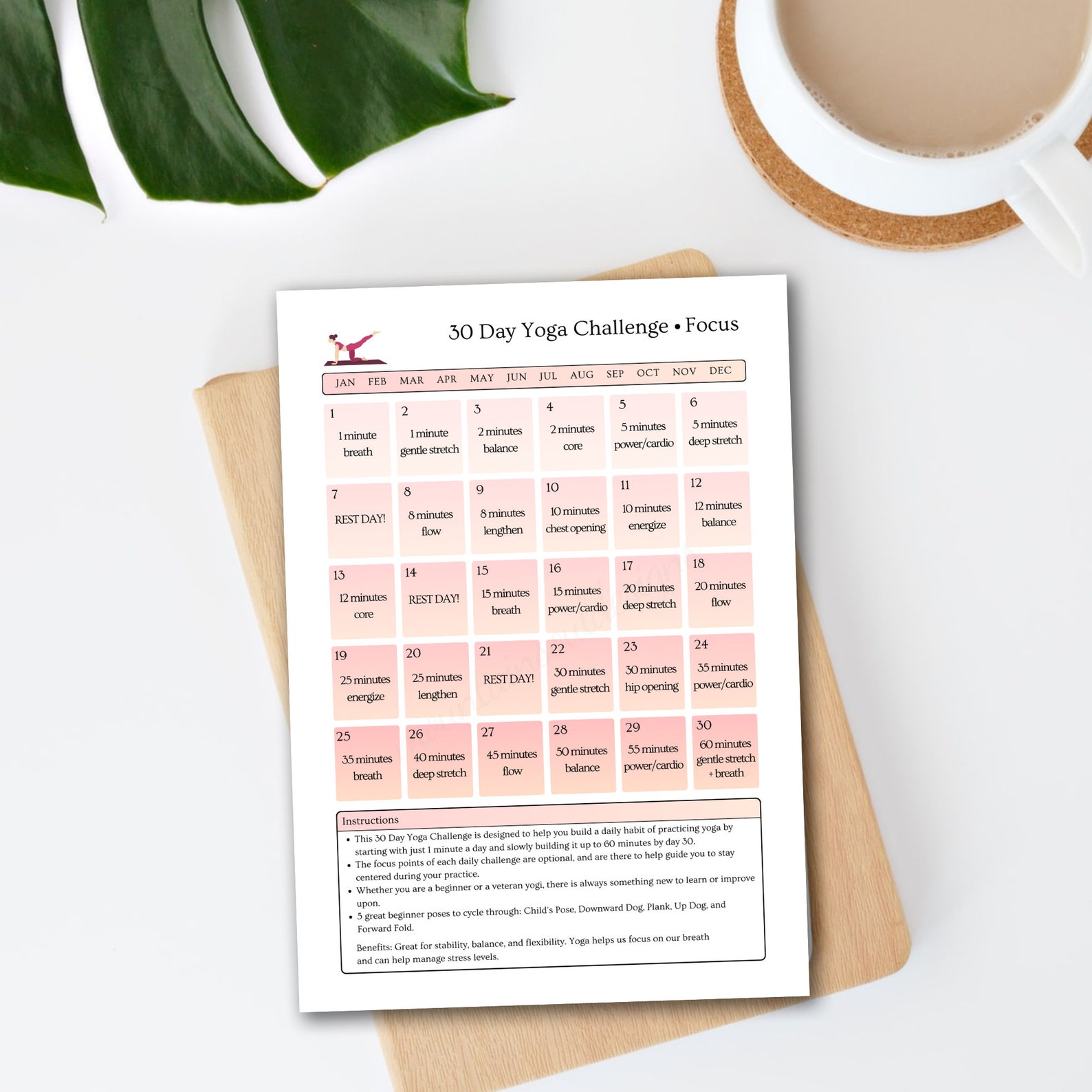 Yoga Challenge 30 Day for Yoga Workout Planner for Stretching 30 Day ...