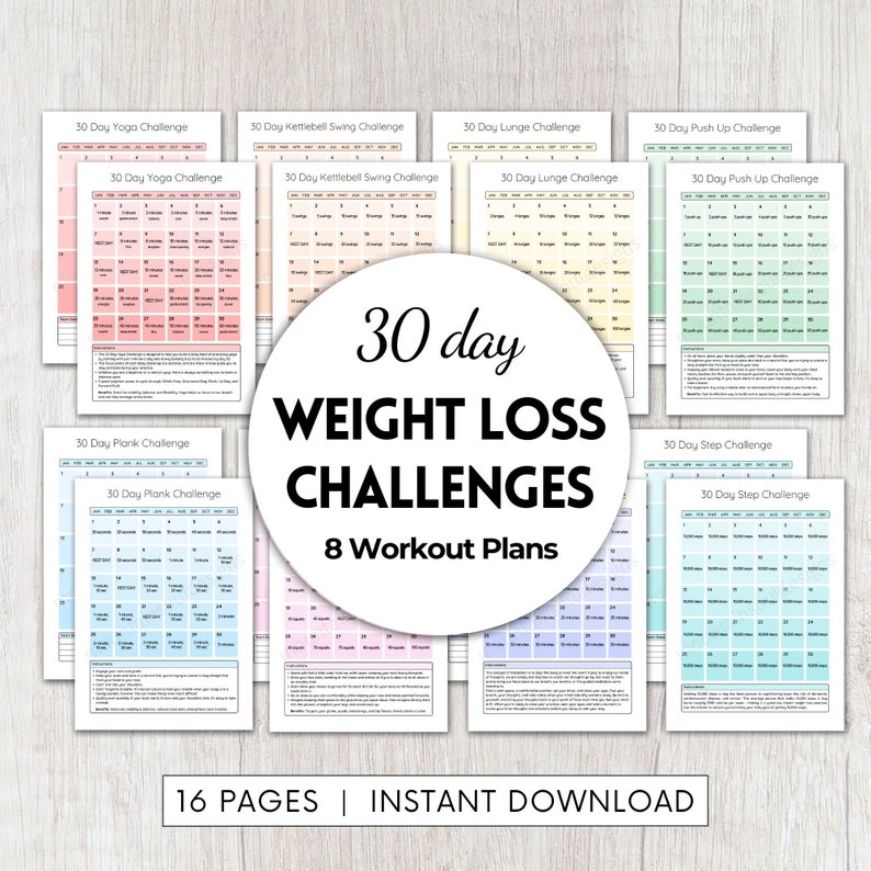 Fitness Challenges 30 Day Goal Tracker for Workout Planner for Weight ...