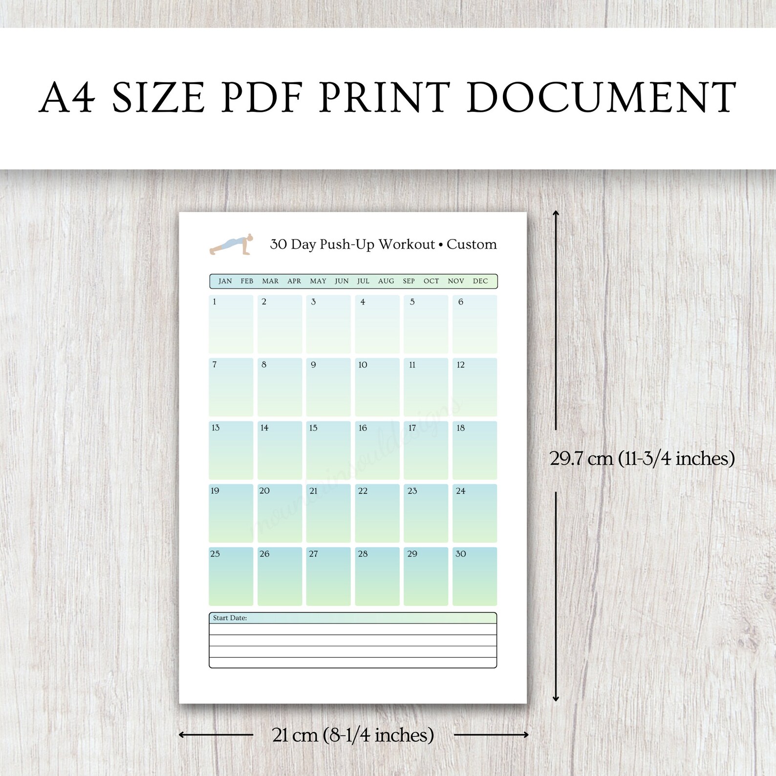 Pushup Challenge Tracker: 30-day Fitness Planner (digital Download ...