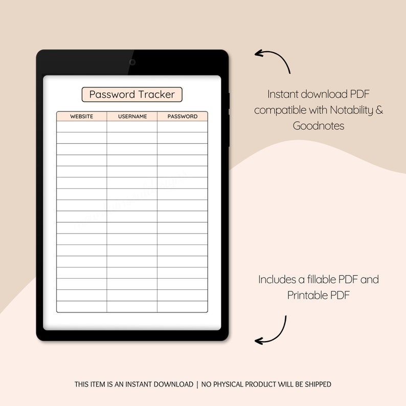 Digital Password Tracker for Digital Password Keeper for - Etsy