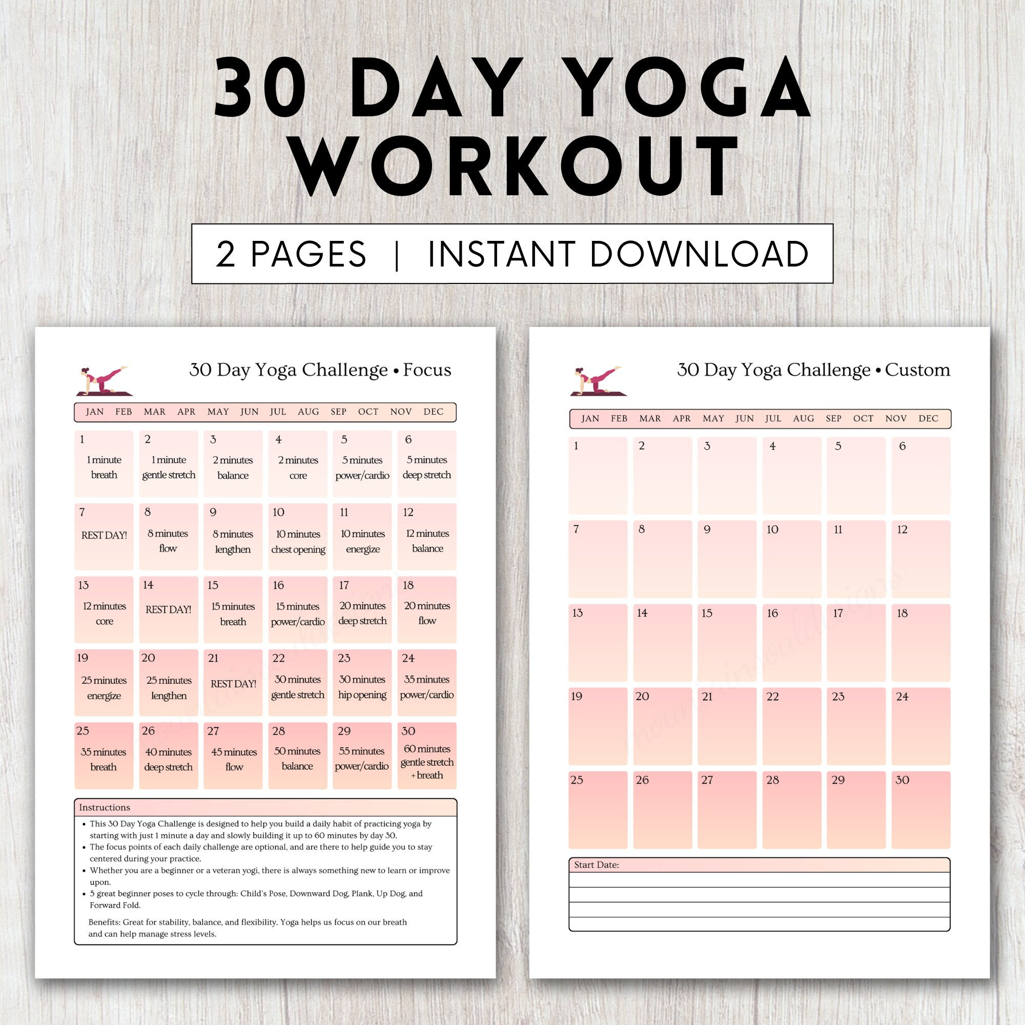 Yoga Challenge 30 Day for Yoga Workout Planner for Stretching 30 Day ...