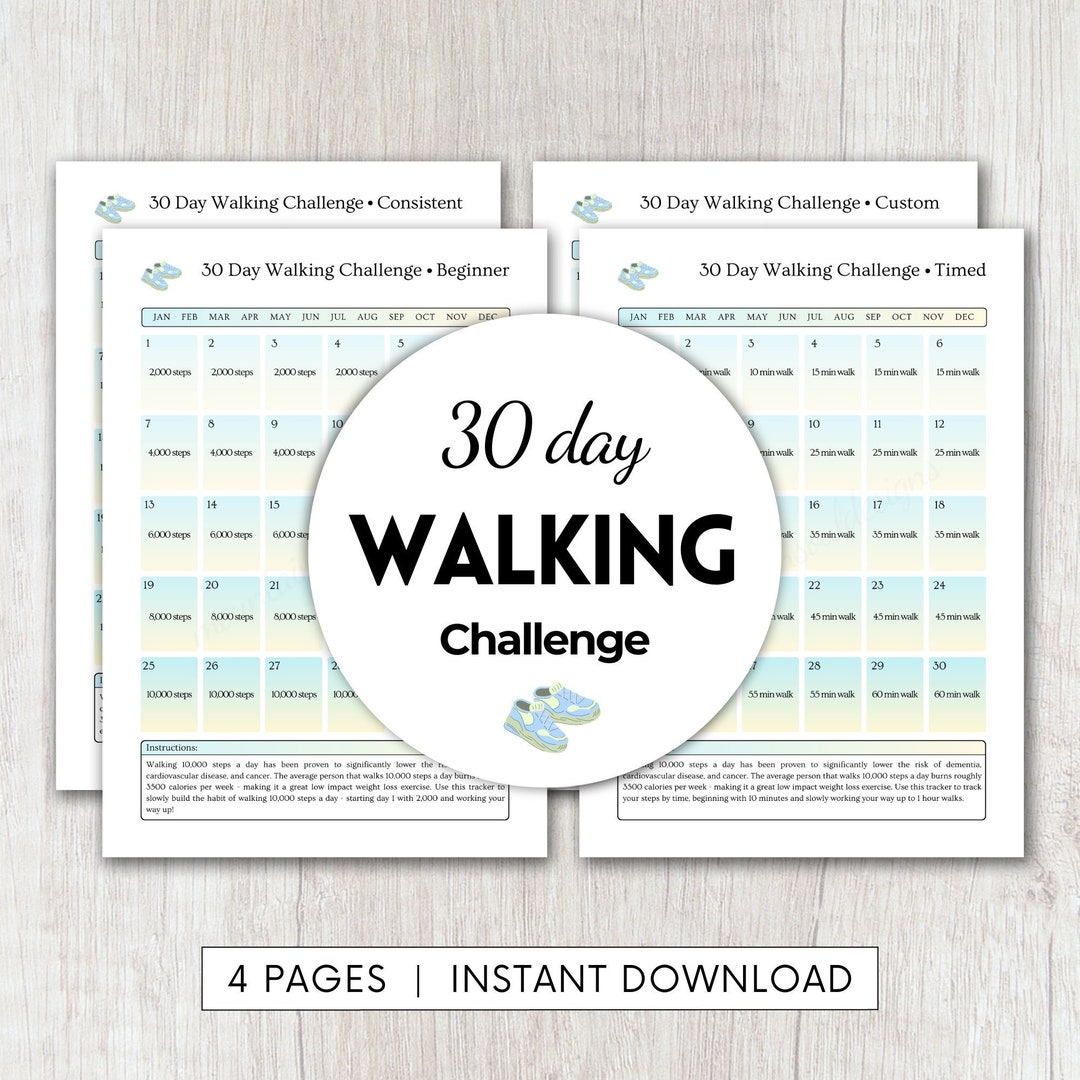 30 Day Walking Challenge Tracker: Step & Minute Goals (digital Download ...