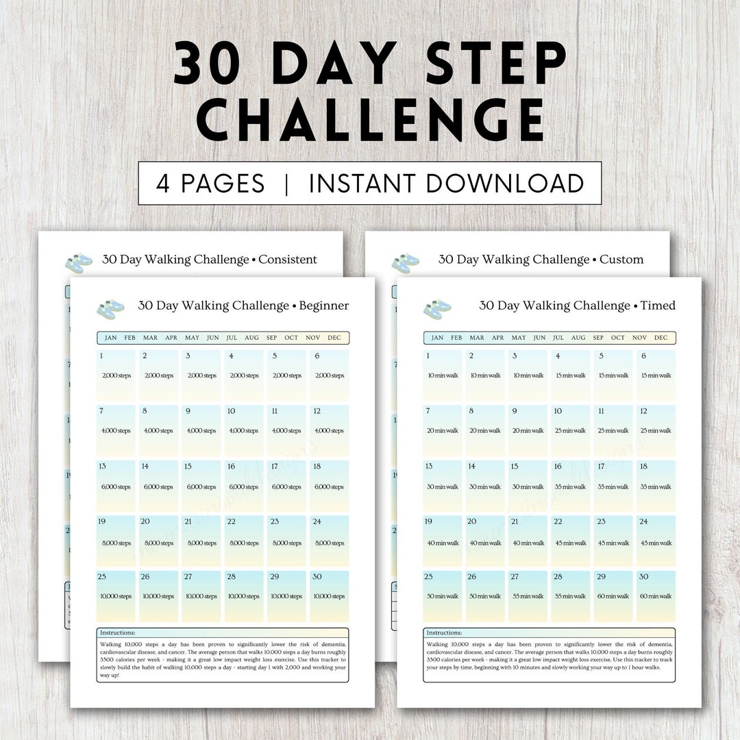 30 Day Step Challenge Tracker: Walking Activity (digital Download) - Etsy