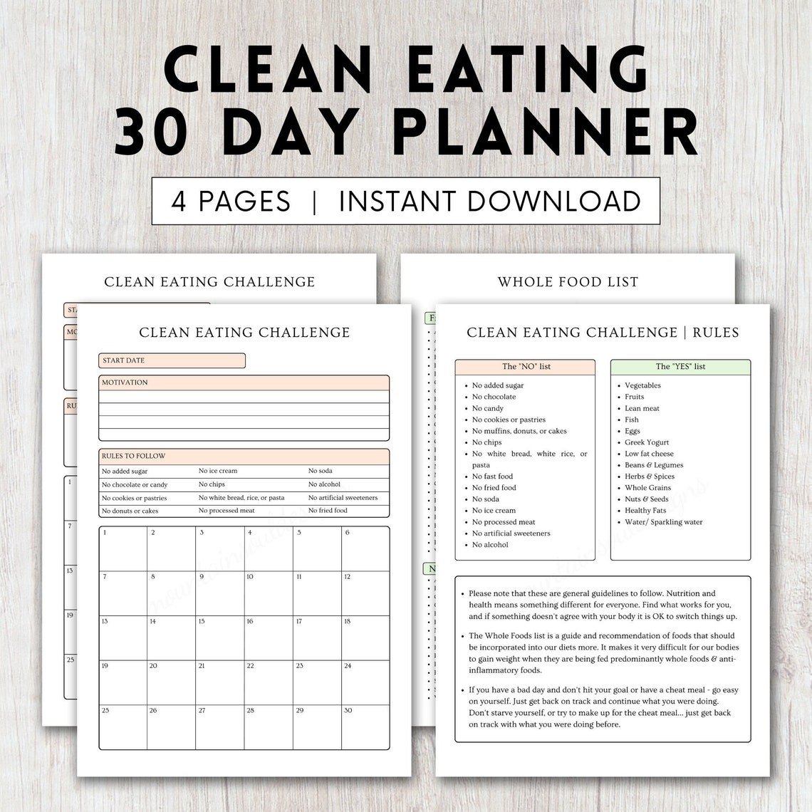 Clean Eating 30 Day Challenge for 30 Day No Junk Food Challenge for 30 ...