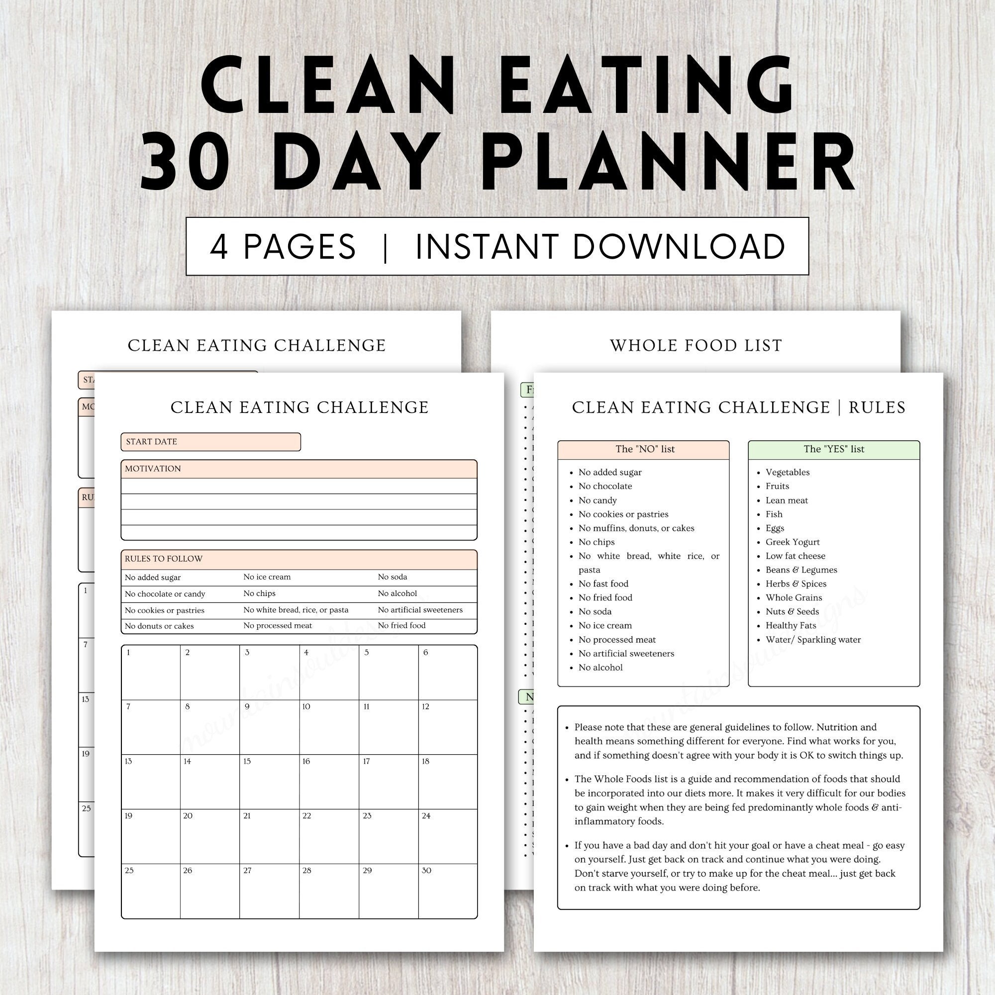 Clean Eating 30 Day Challenge for 30 Day No Junk Food Challenge for 30 ...