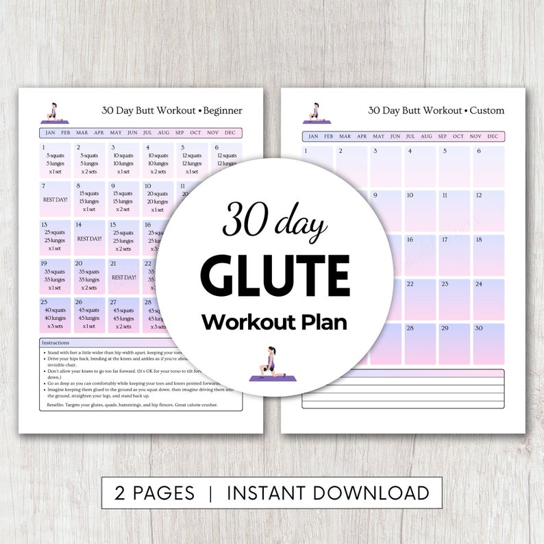 Glute Workout Beginner Squat Challenge 30 Day Butt Exercise - Etsy
