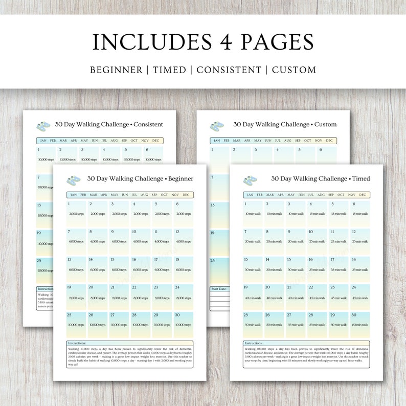 30 Day Walking Challenge Tracker: Step & Minute Goals (digital Download ...