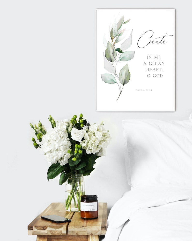 Psalm 51:10 Bible Printable Wall Art Scripture Wall Art Christian Home ...