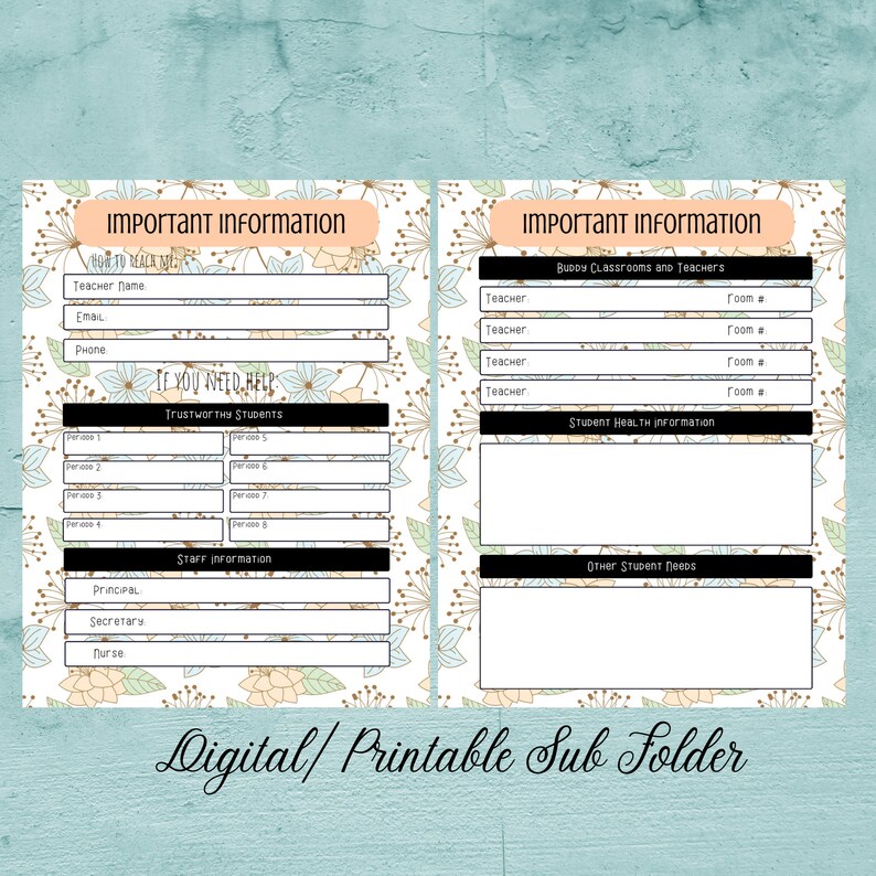 Digital/printable Substitute Folder Template for Teachers - Etsy