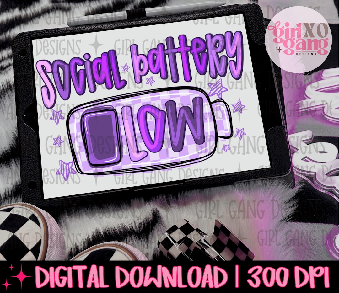 Social Battery Low Png, Purple Social Battery Low Doodle Png Design - Etsy