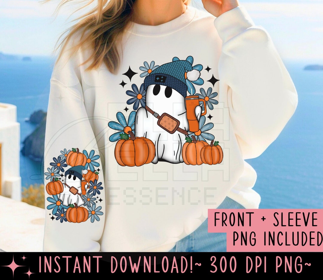 Boojee Ghost Png, Blue Floral Ghost, Tumbler Ghost With Side Purse and ...