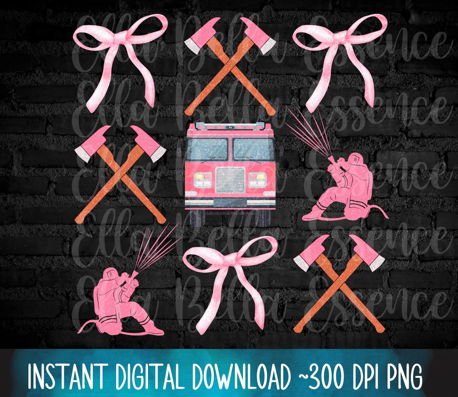 Pink Fire Wife Coquette Png, Faux Glitter Bucket Truck Png, Fire Truck ...