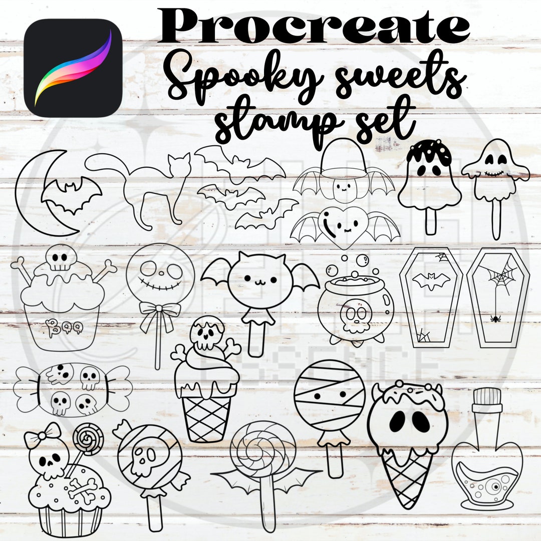 Spooky Sweets Stamp Bundle for Procreate, Procreate Brush Set ...