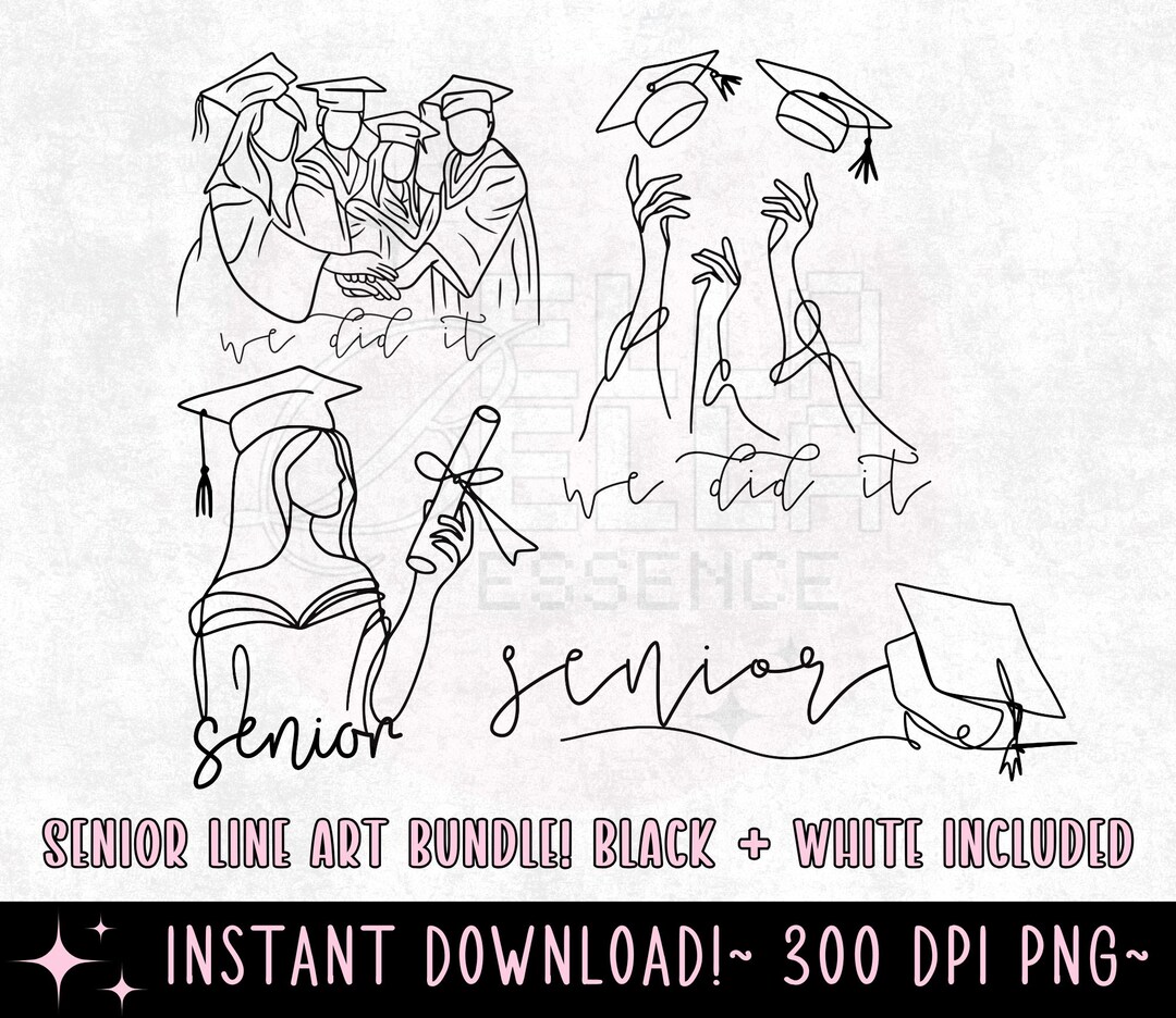 FOUR Senior Line Art Png Bundle, Senior Graduate Png, Minimalist Senior ...